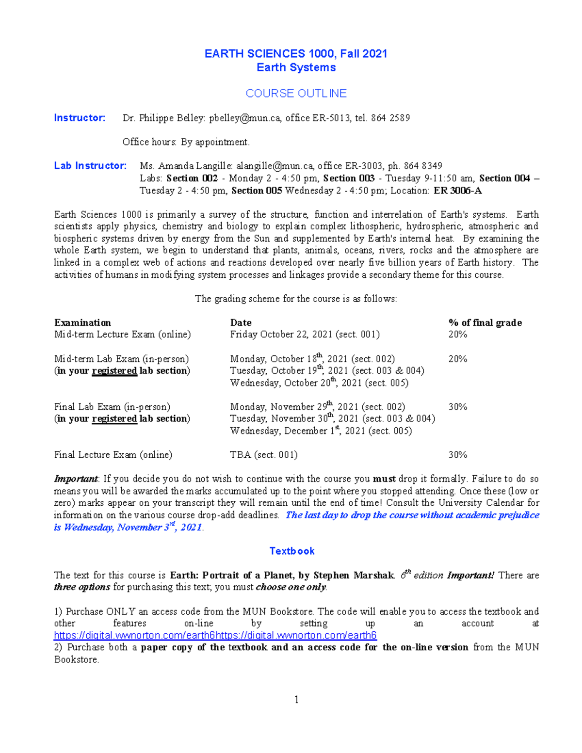 EASC-1000 Course - EARTH SCIENCES 1000, Fall 2021 Earth Systems COURSE ...