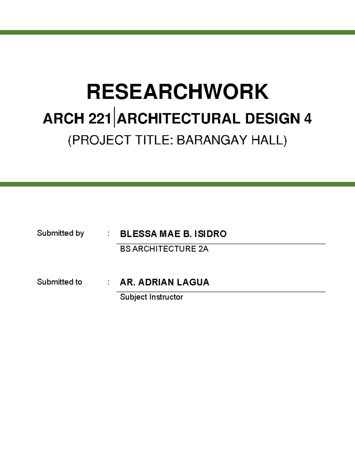 RSW- Barangayhall - RESEARCHWORK ARCH 221 ARCHITECTURAL DESIGN 4 ...