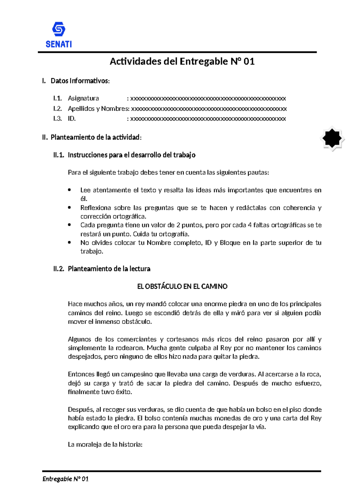 Entregable N° 01 - 2024 - 1 Actividades del Entregable N° 01 I. Datos Informativos: I ...
