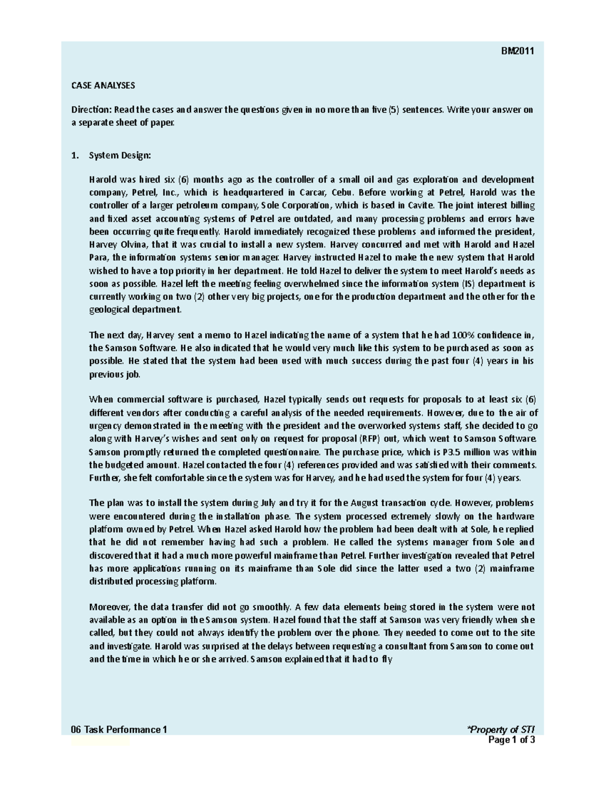 06 Task Performance 1 - Assignment - CASE ANALYSES Direction: Read the ...