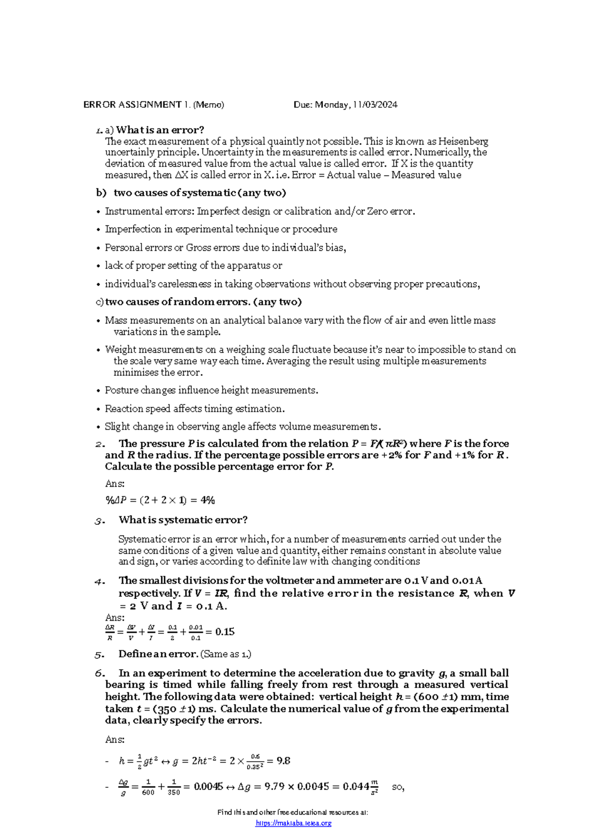 Errors Assignment 1 corrected (Memo) - Find this and other free ...