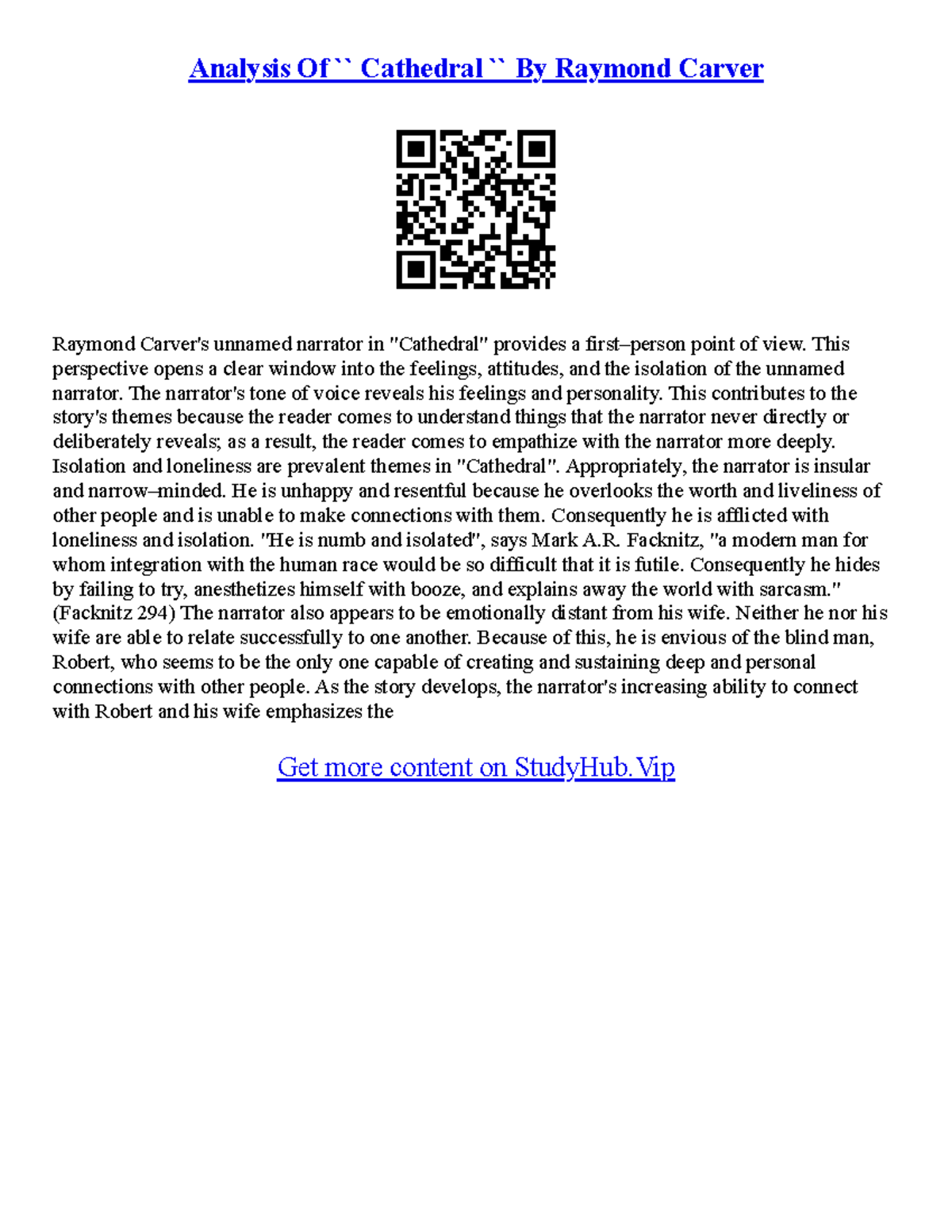 Cathedral Raymond Carver Essay - Analysis Of Cathedral By Raymond ...