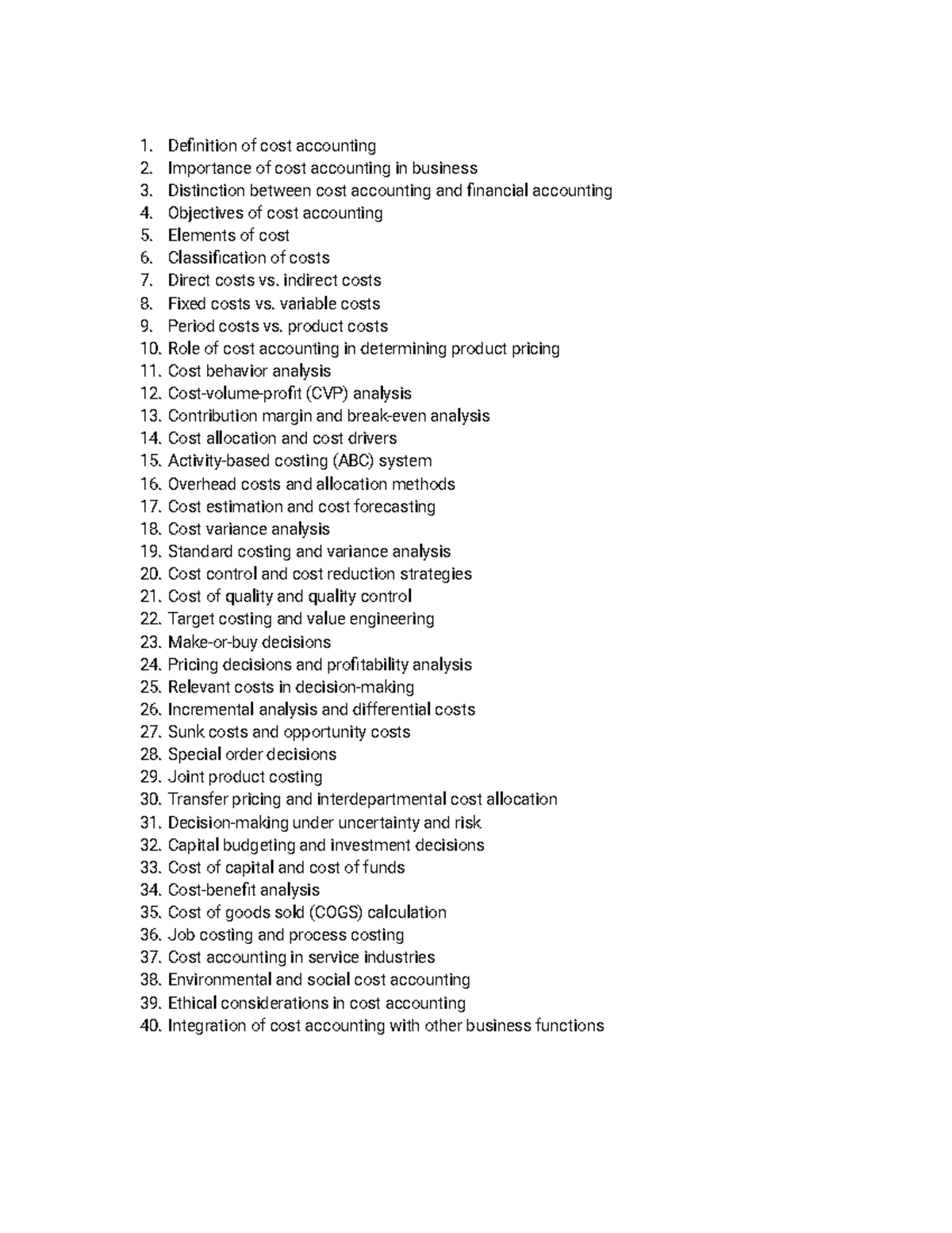 Introduction To Cost Accounting And Its Role In Decision making Notes