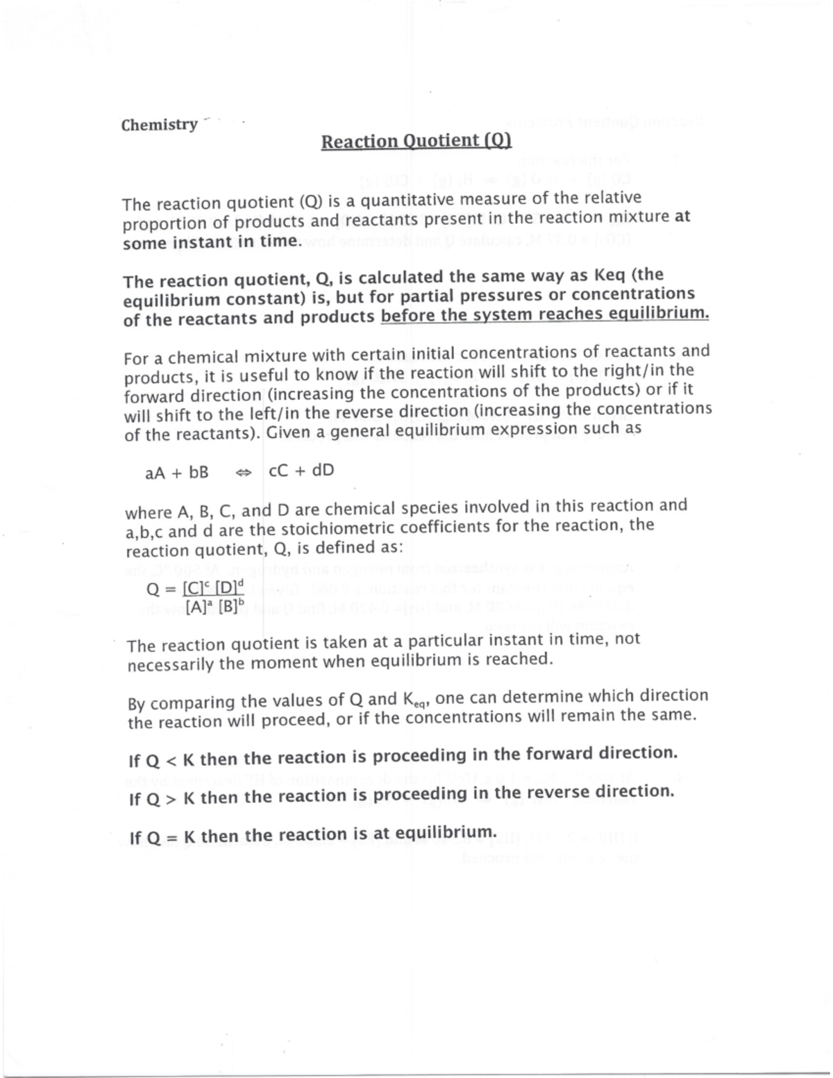 Reaction Quotient Notes - Studocu
