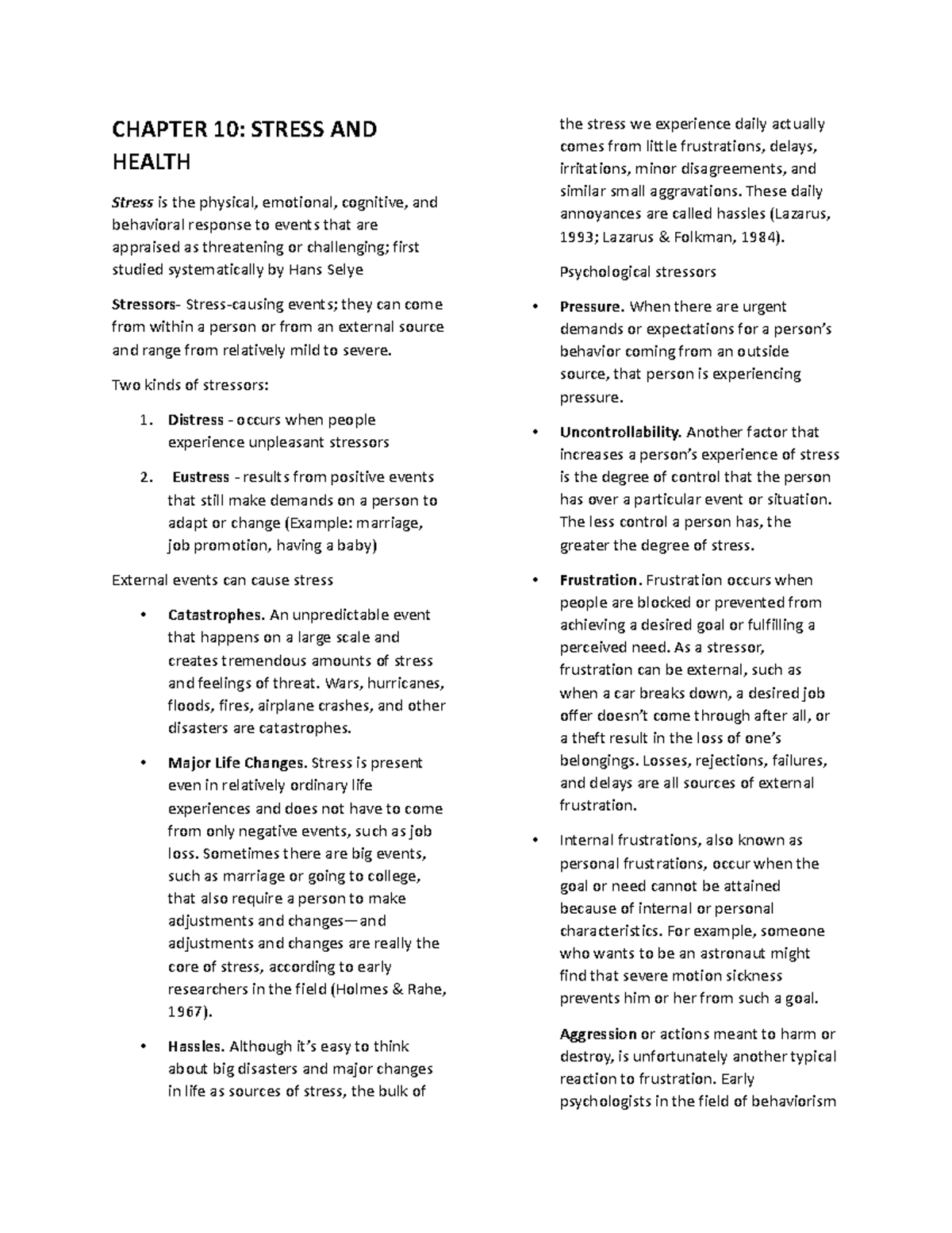 Chapter 10. Stress AND Health - CHAPTER 10: STRESS AND HEALTH Stress is ...