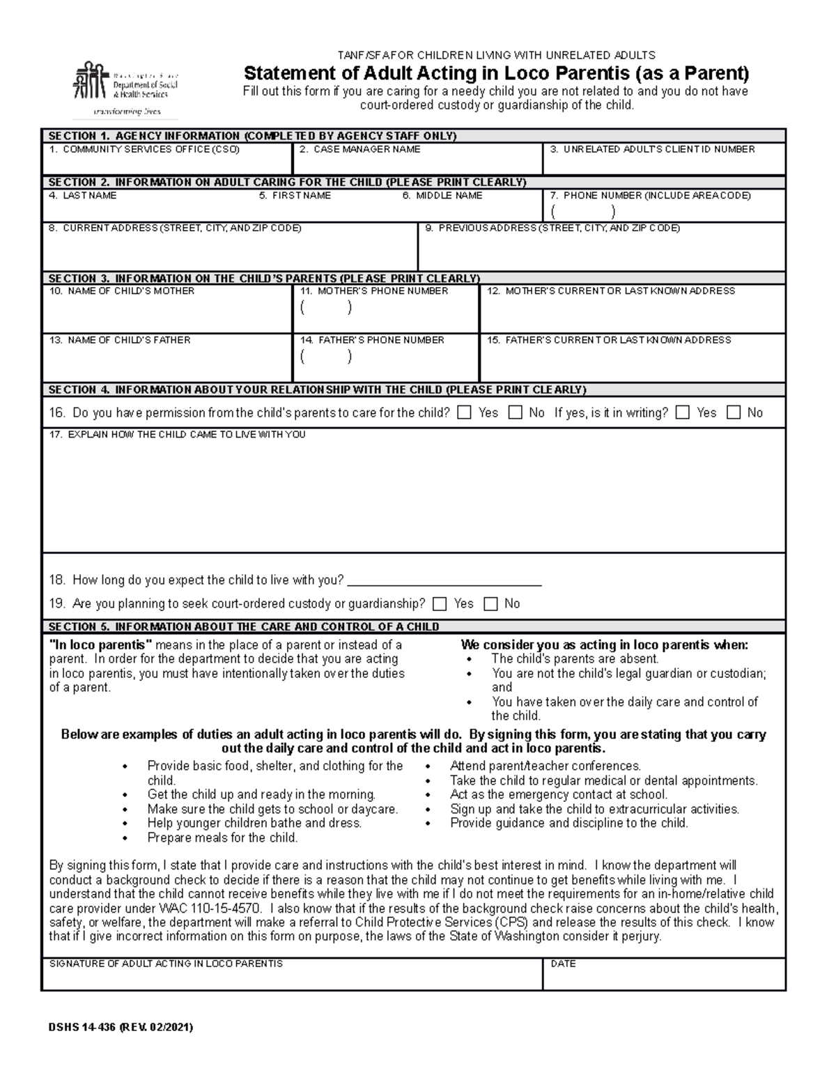 14-436 - mmmm - TANF/SFA FOR CHILDREN LIVING WITH UNRELATED ADULTS ...
