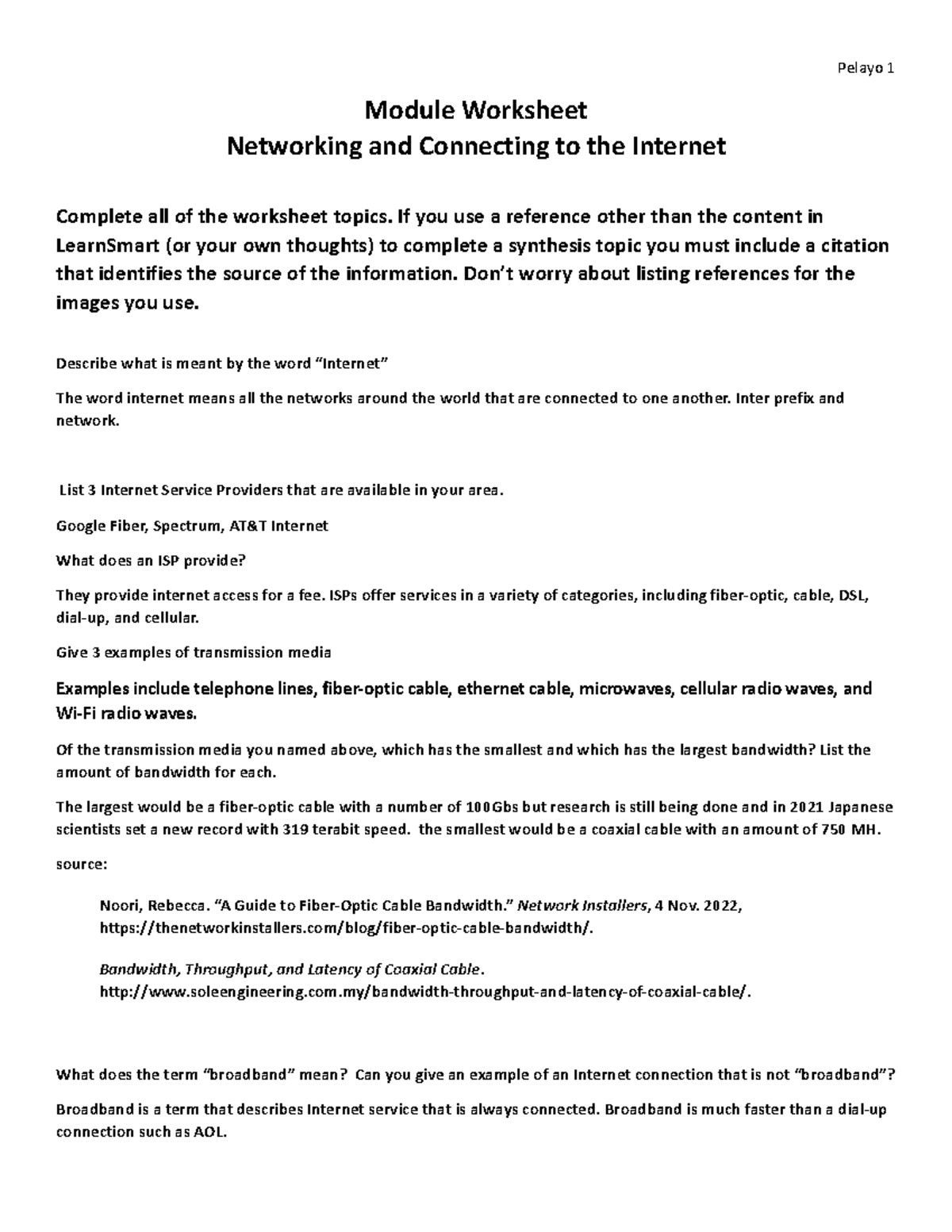 Investigating Technology Module Worksheet Networking and Connecting to ...