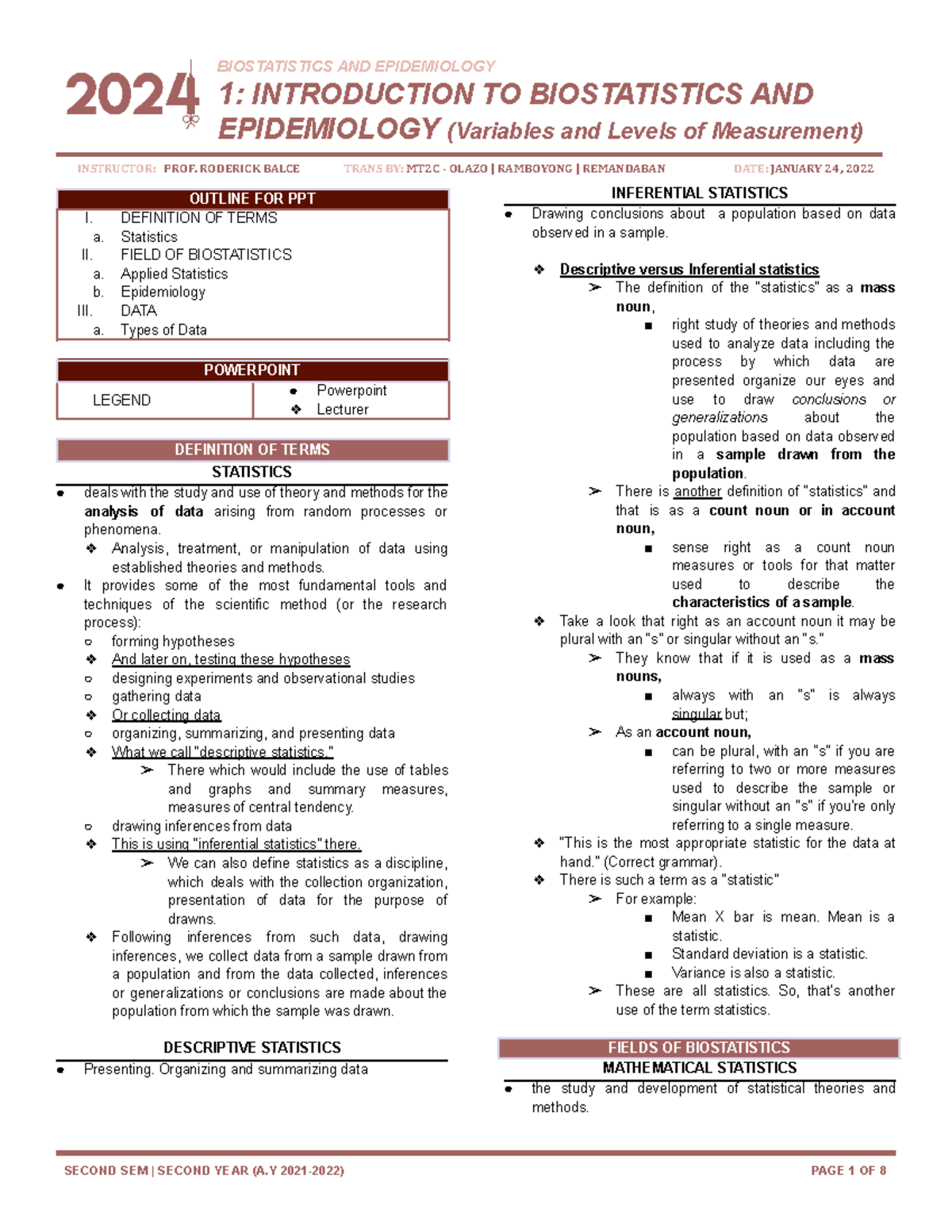 Bio Epi W1 SB - BIOSTATISTICS AND EPIDEMIOLOGY 1: INTRODUCTION TO BIOSTATISTICS AND EPIDEMIOLOGY ...