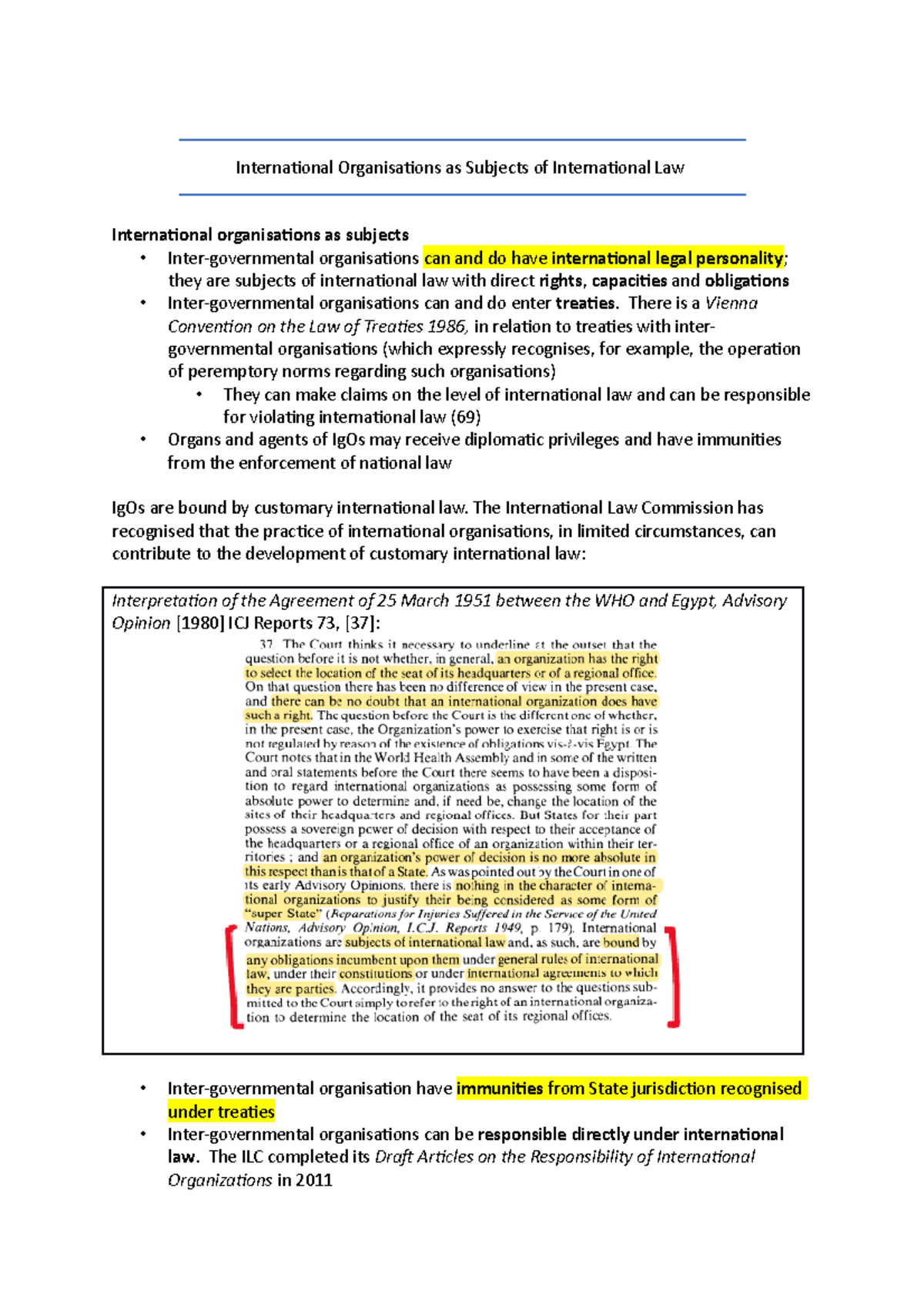 Public International Law Notes - International Organisations ...
