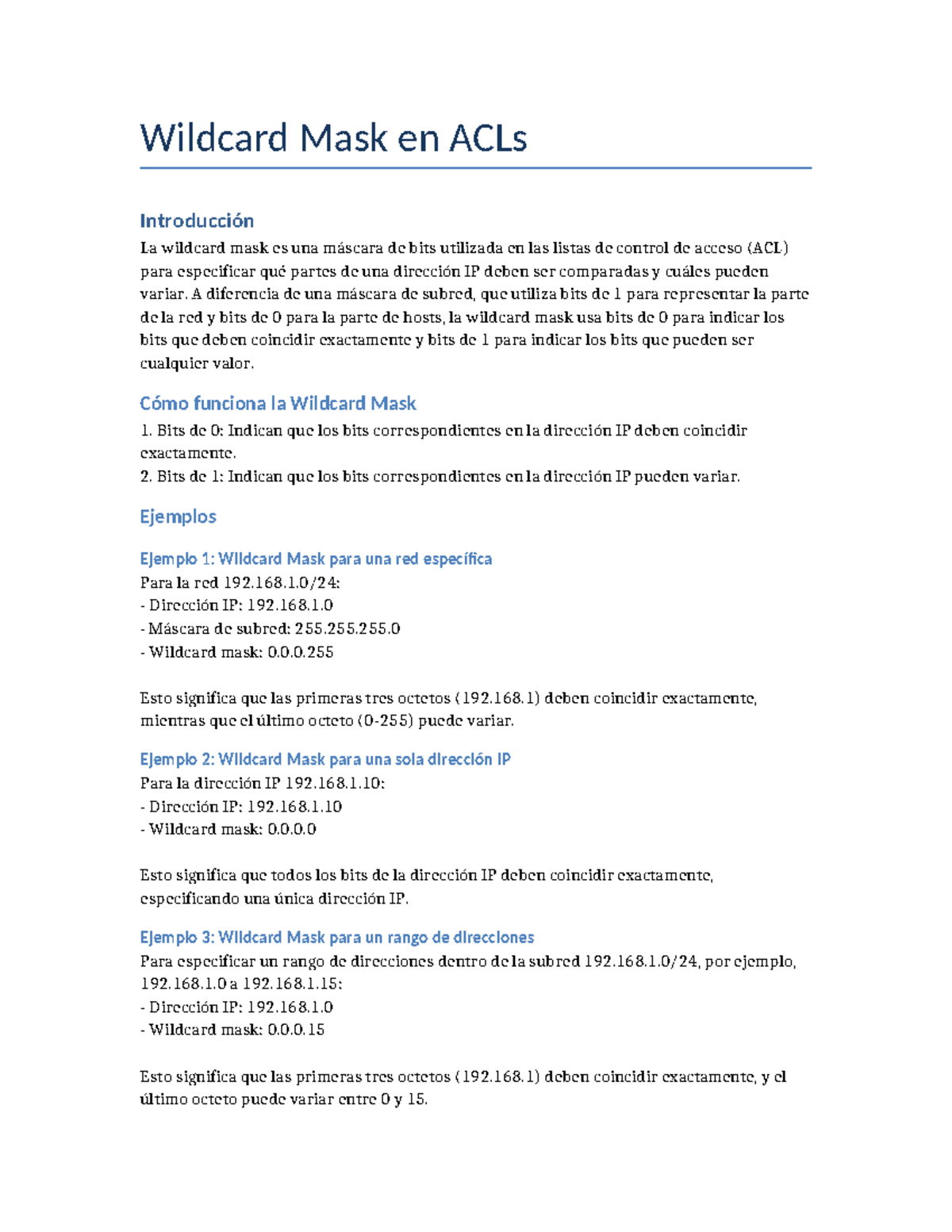 Wildcard Mask ACLs - Wildcard Mask en ACLs Introducción La wildcard mask es una máscara de bits ...
