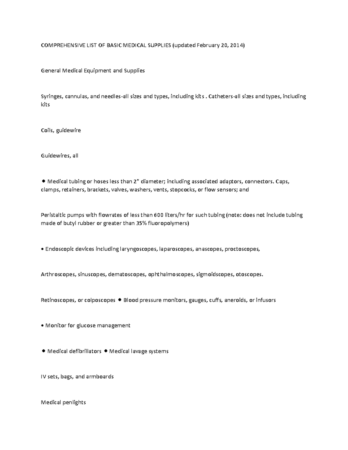 Med - MEDICAL NOTES - COMPREHENSIVE LIST OF BASIC MEDICAL SUPPLIES ...
