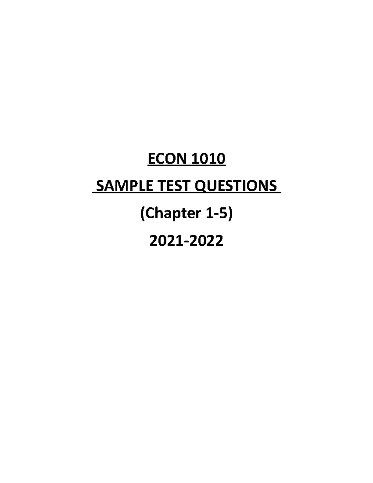 ECON 1010 Sample Test Questions ECON 1010 SAMPLE TEST QUESTIONS