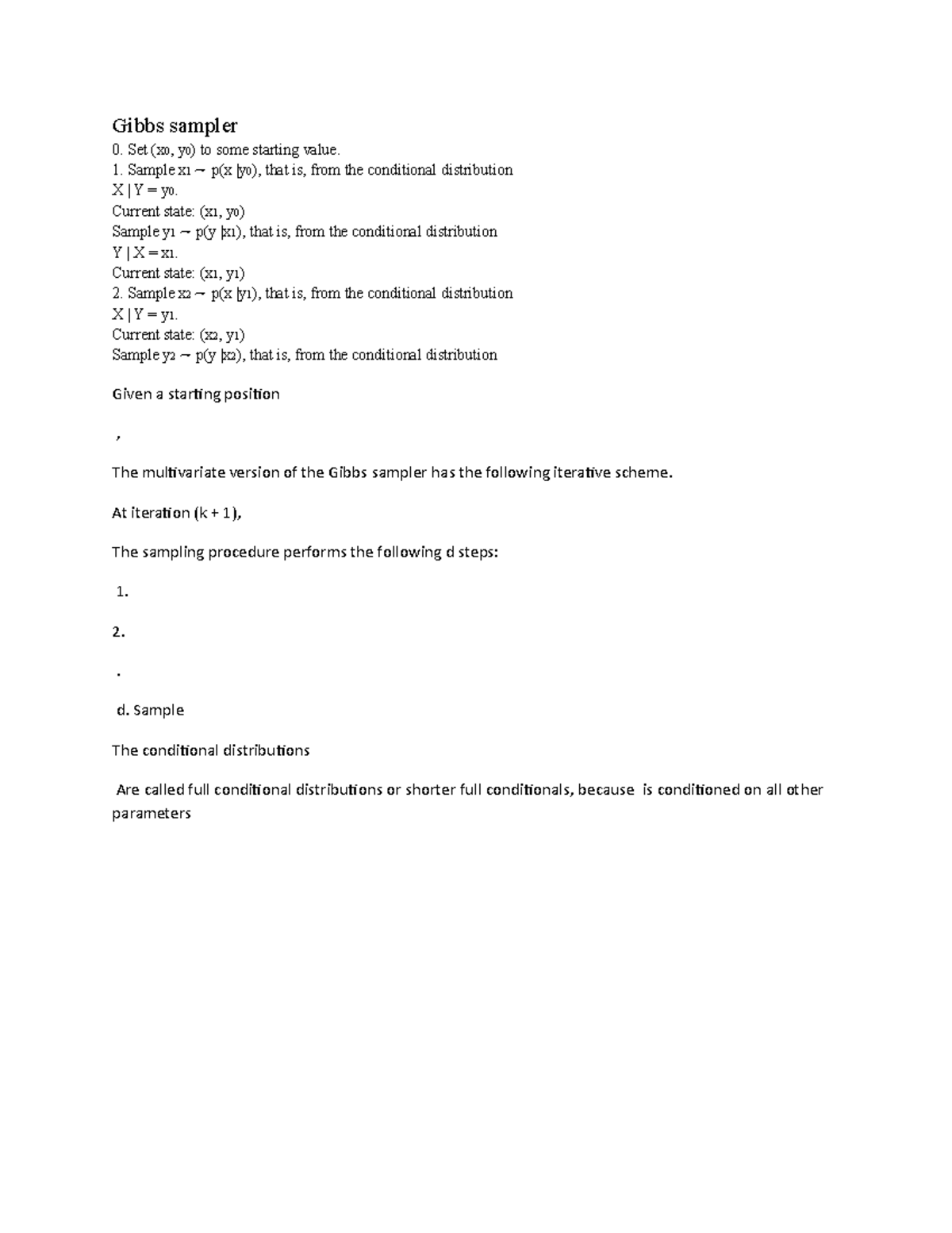 Gibbs sampler - logic - Gibbs sampler Set (x 0 , y 0 ) to some starting ...
