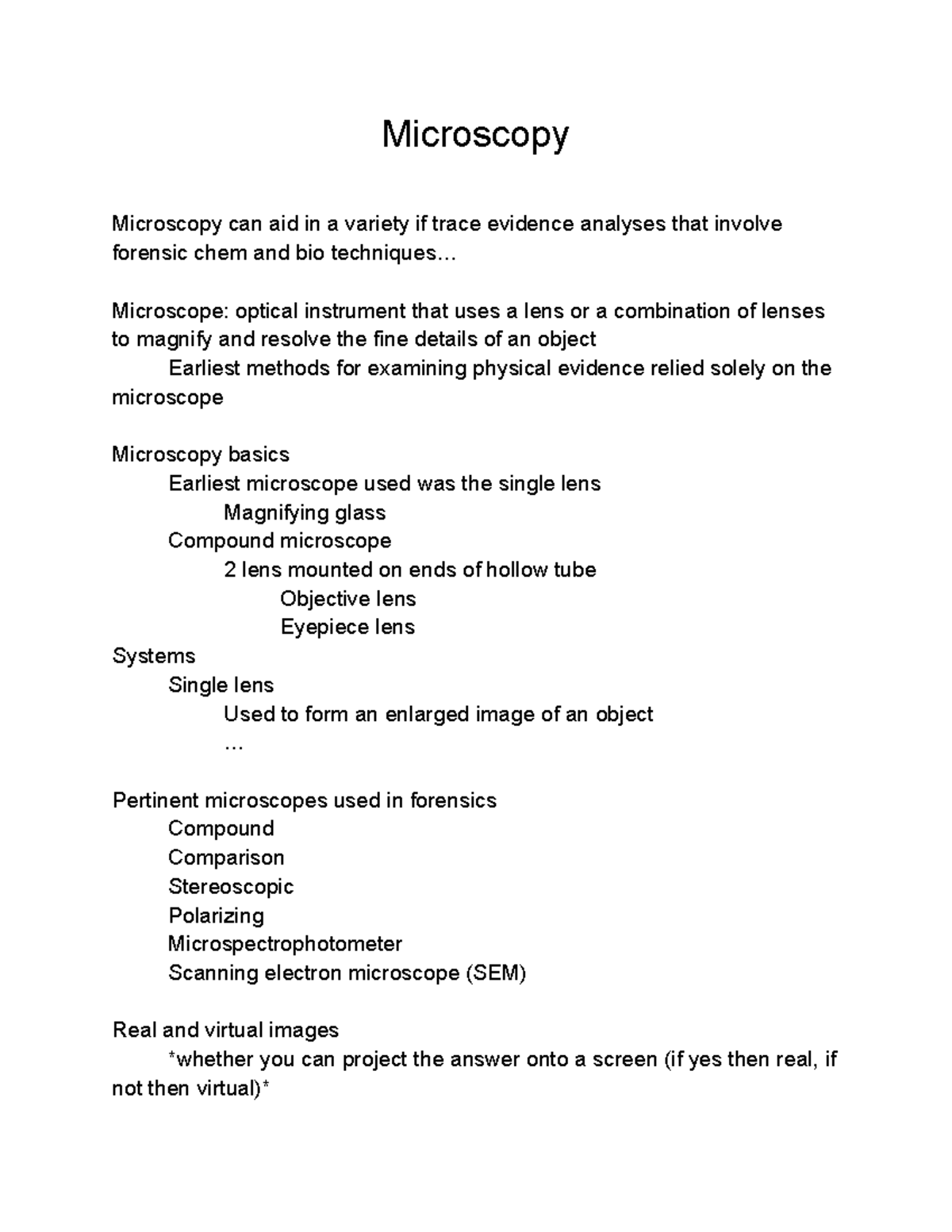 FIS Notes 1 12 - Microscopy Microscopy can aid in a variety if trace ...