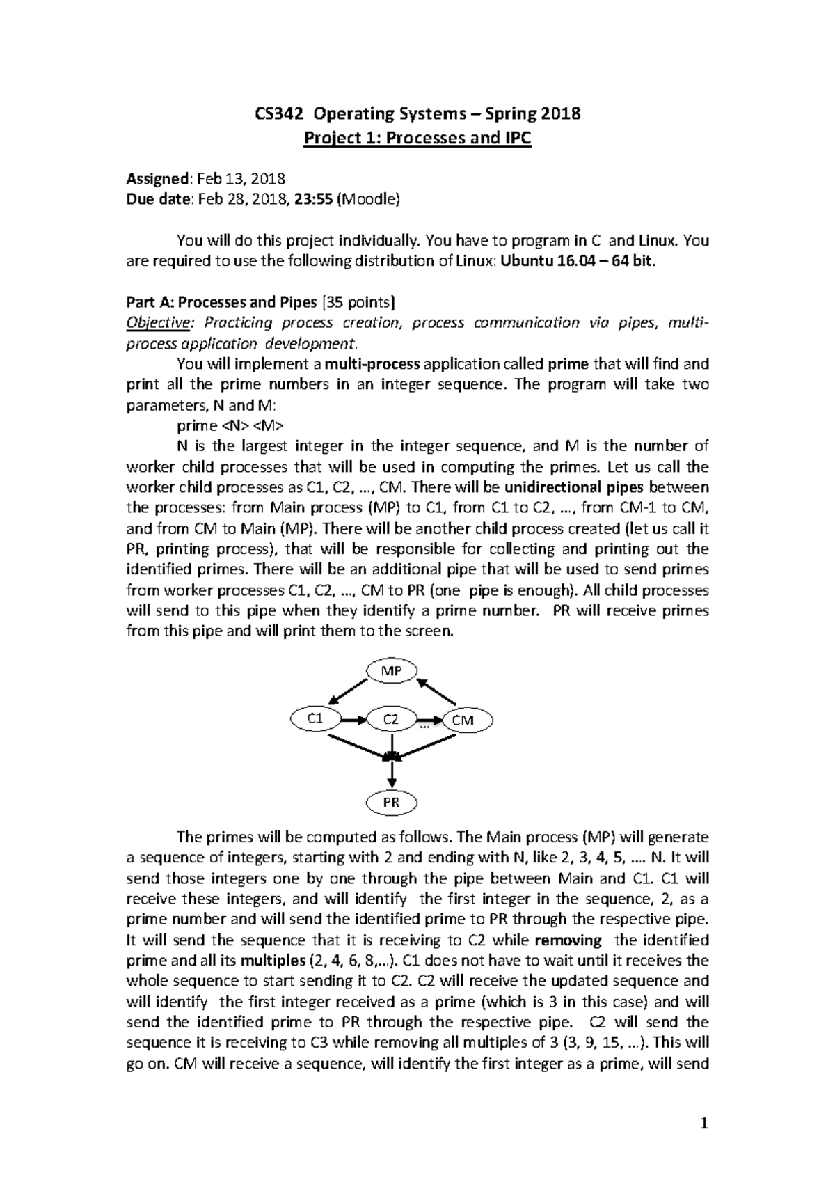 Bilkent CS Operating Systems Project 1 - 1 CS342 Operating Systems ...