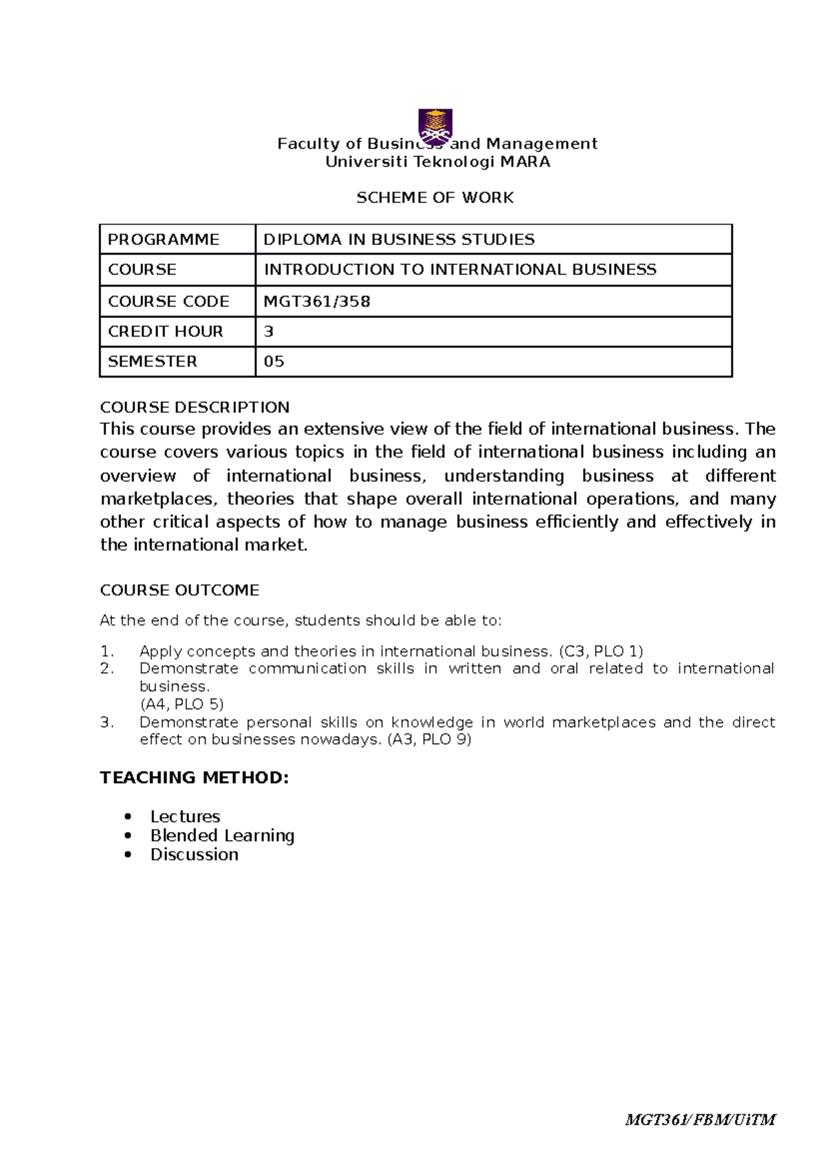 MGT361 NOTES CHAPTER 5 - Faculty of Business and Management Universiti ...