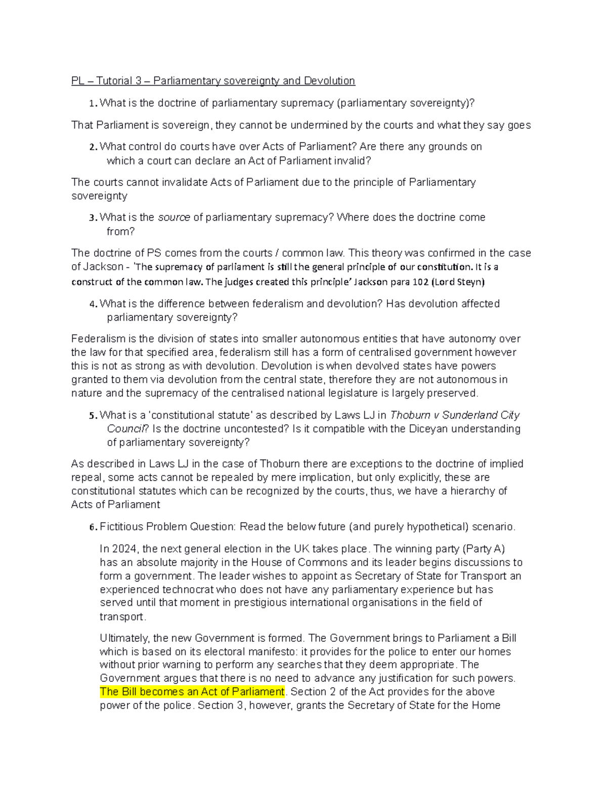 PL - Tutorial 3 Parliamentary sovereignty and devolution - PL ...