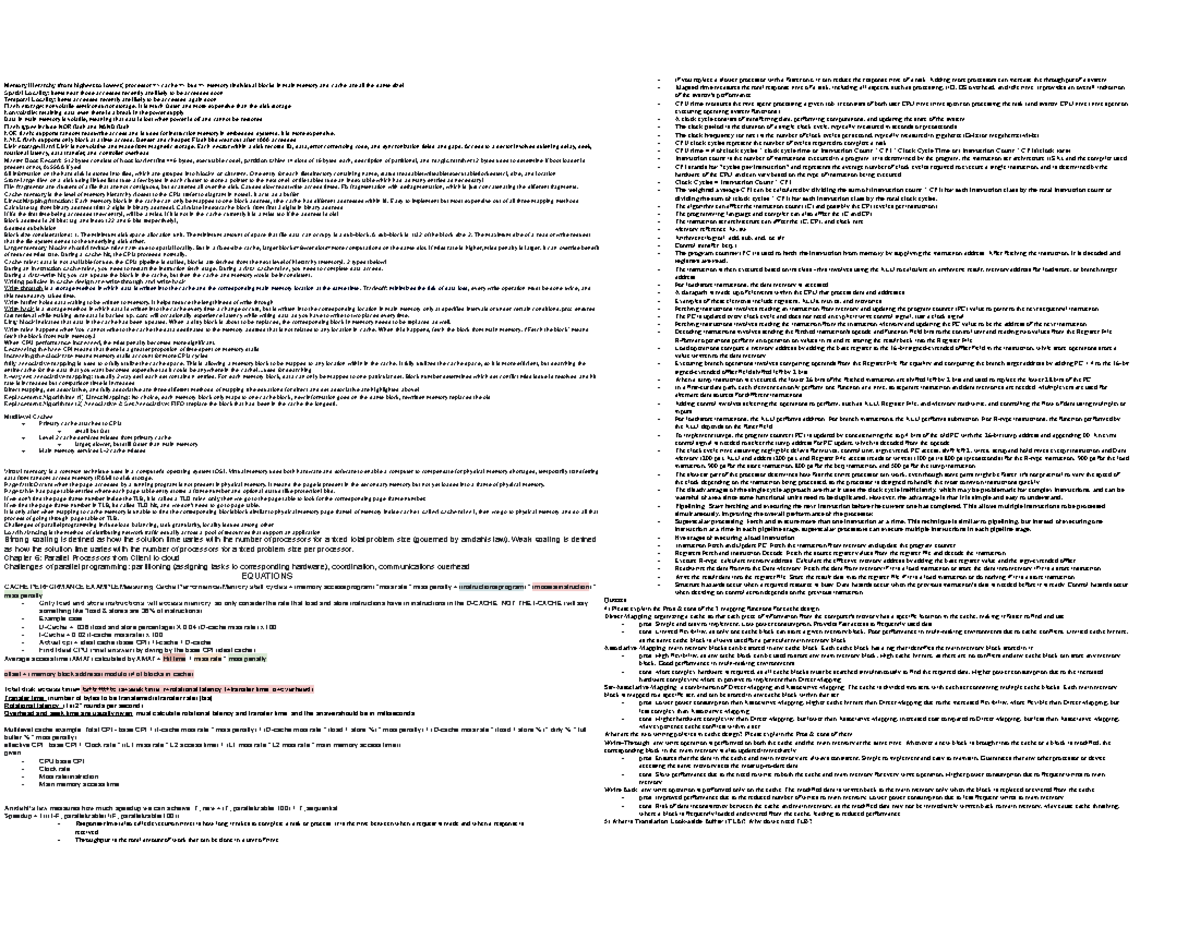 Midterm Exam Cheat Sheet - Memory Hierarchy (from highest to lowest ...