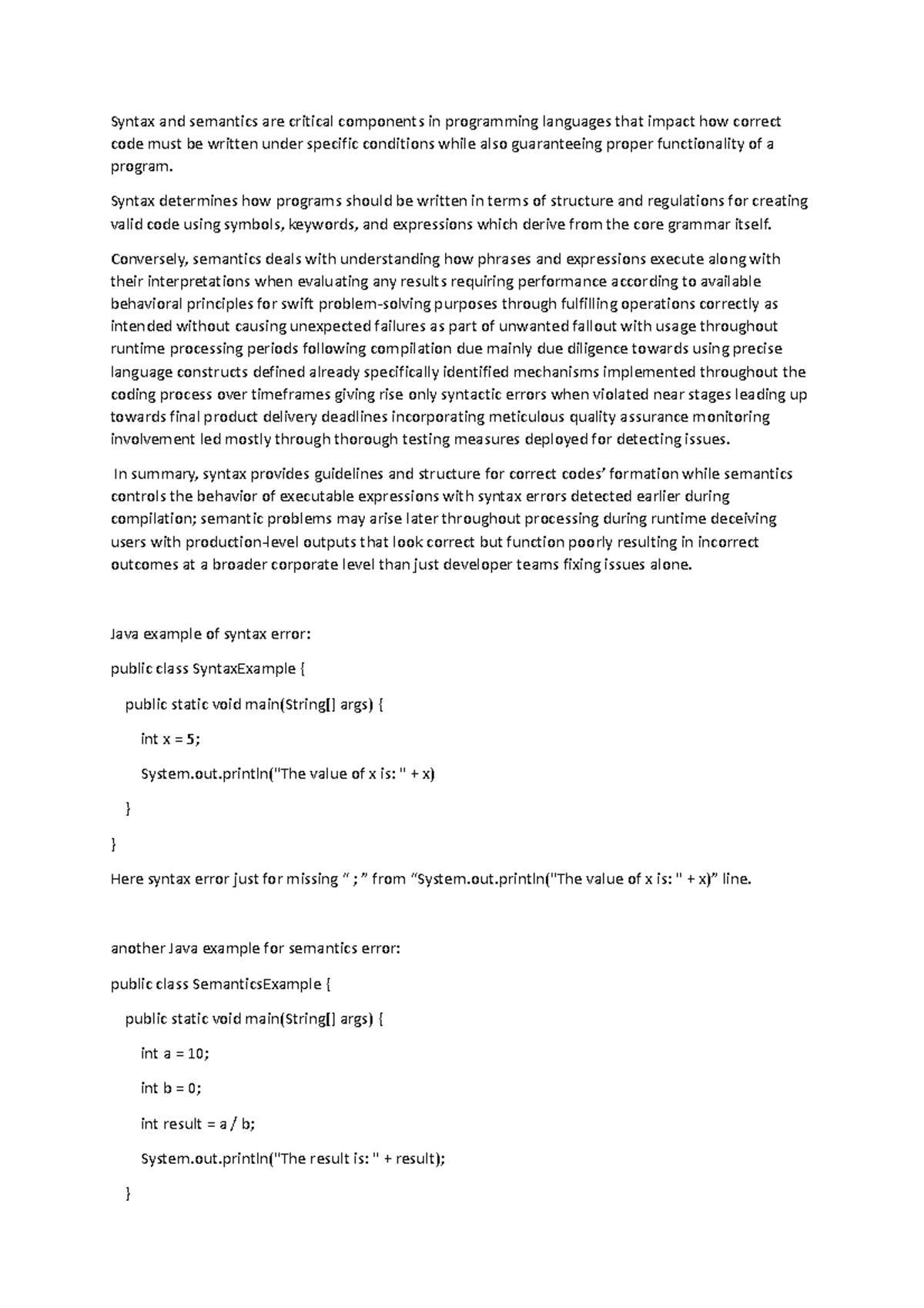 Discussion Forum Unit 1final - Syntax and semantics are critical components in programming ...