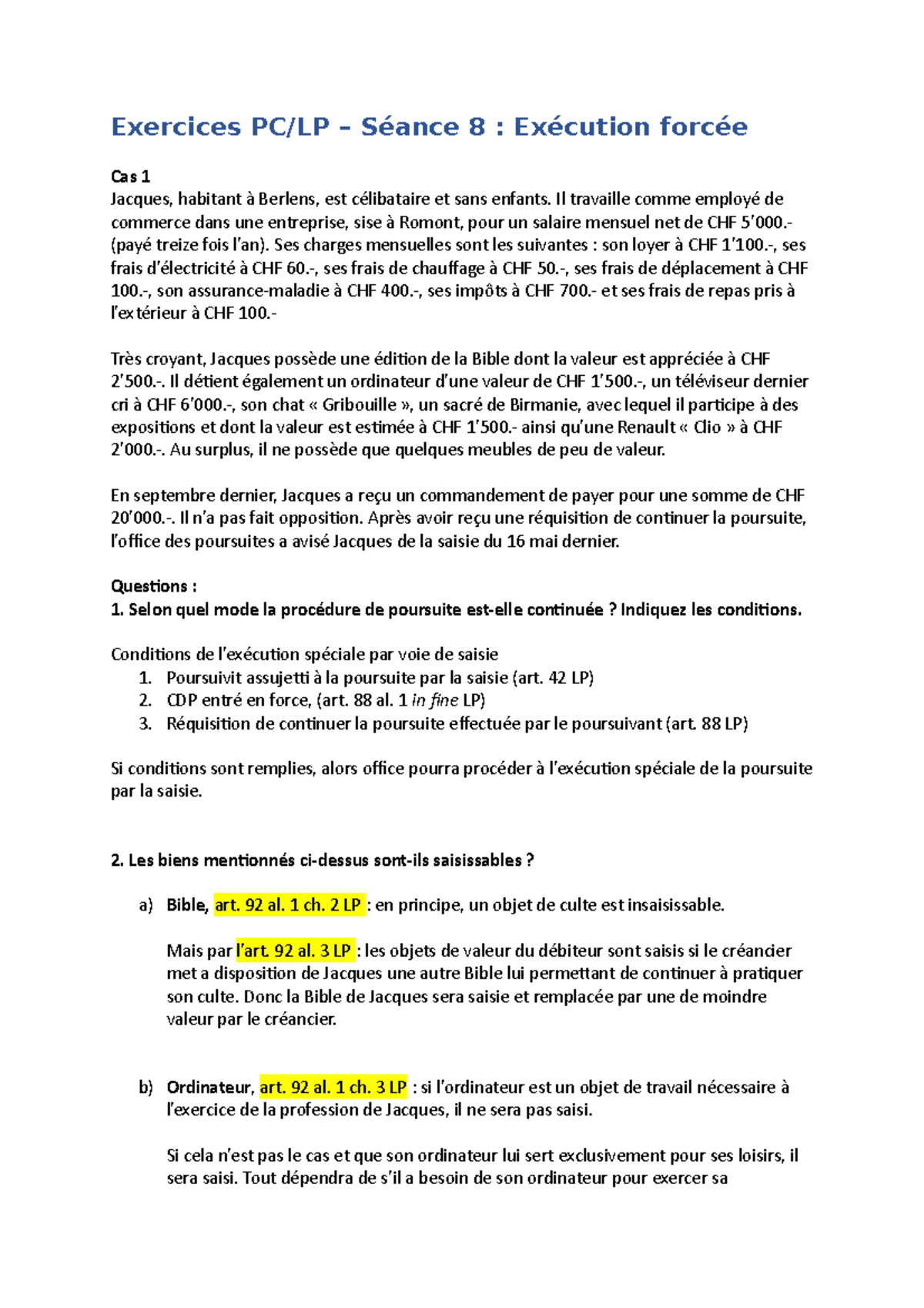 Exercices PC:LP session 8 - Exercices PC/LP – Séance 8 : Exécution forcée Cas 1 Jacques ...
