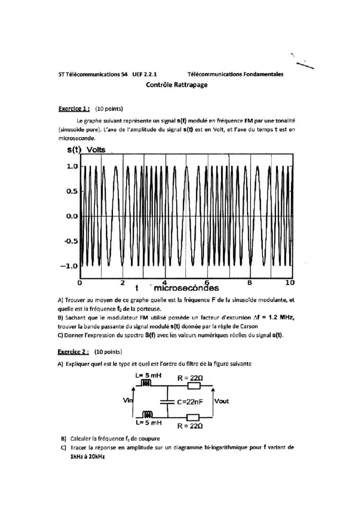 Examen 7 Télécommunication fondamentale - Electronics Engineering - Studocu