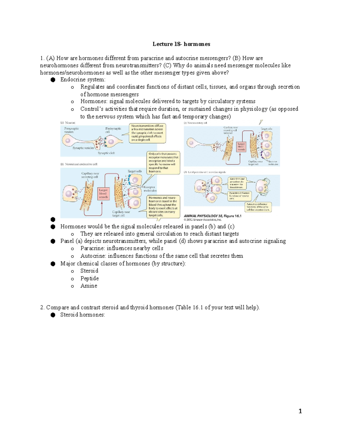 Lecture 18 hormones notes - Lecture 18- hormones (A) How are hormones ...