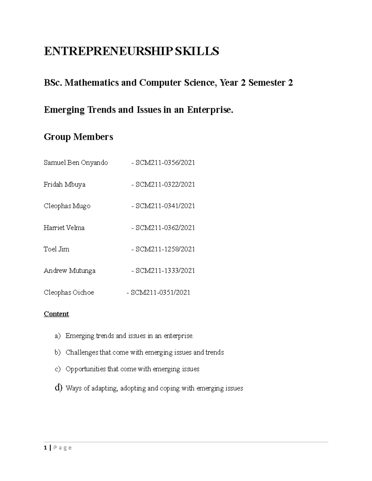 Entrepreneurship Skills Presentation-1 - ENTREPRENEURSHIP SKILLS BSc ...