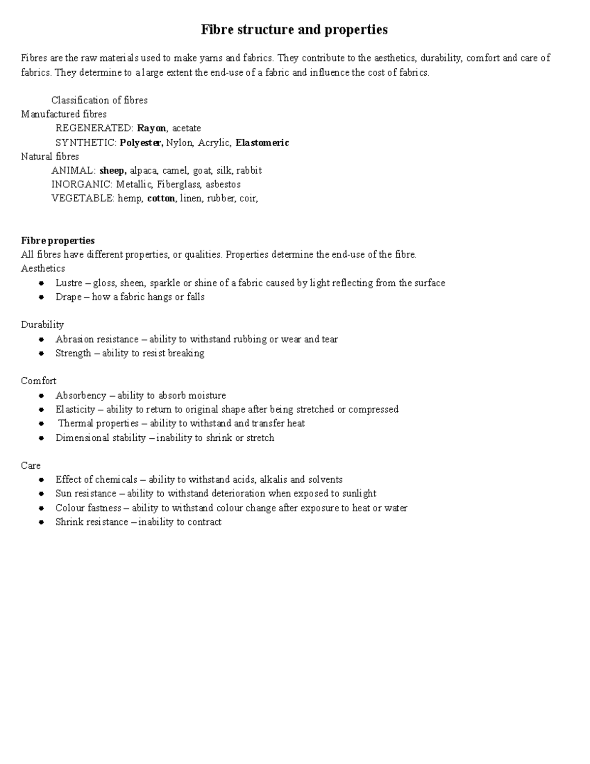 Textiles prelim notes - Fibre structure and properties Fibres are the ...