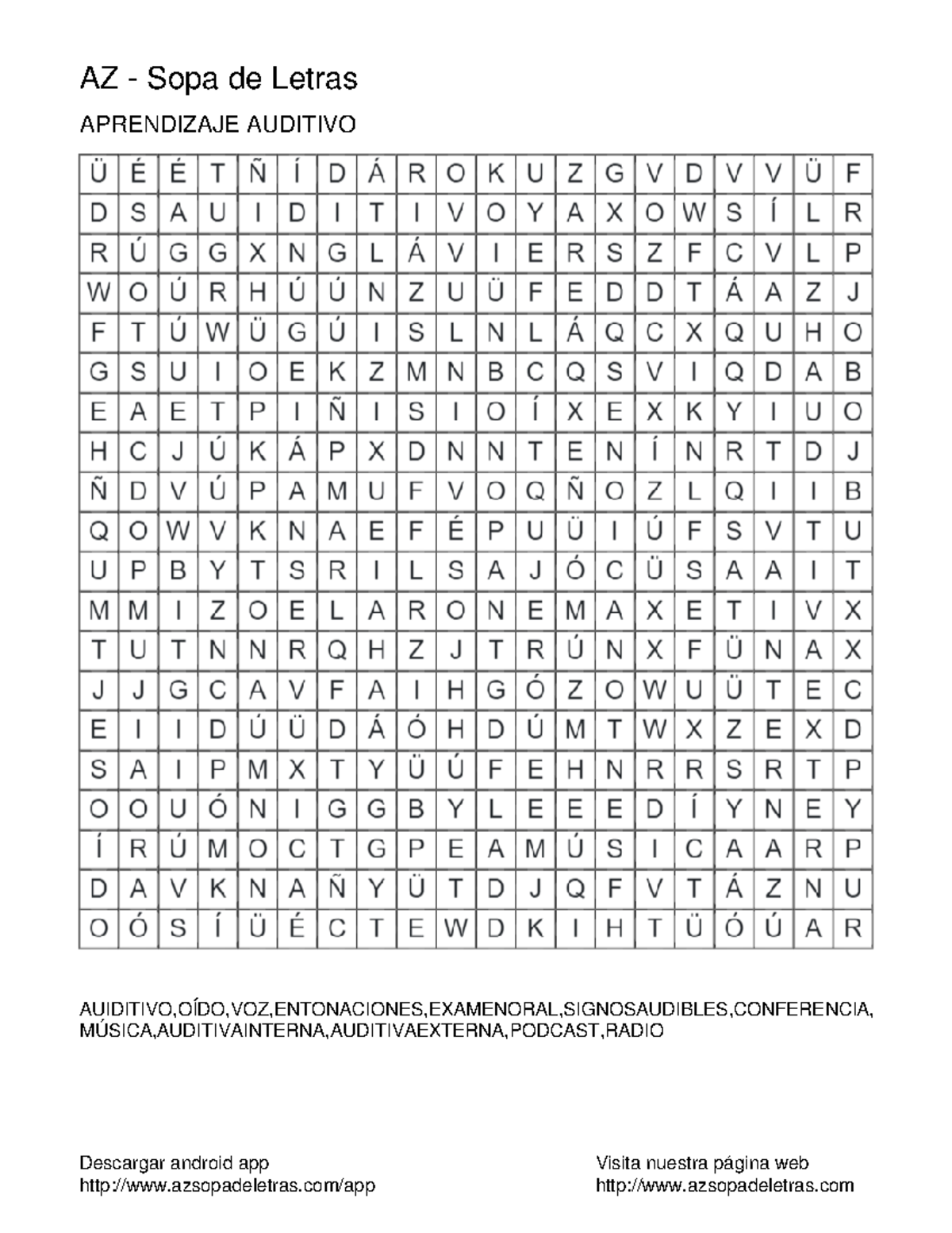 SOPA DE Letras Aprendizaje Auditivo - Historia de la Educación - AZ ...