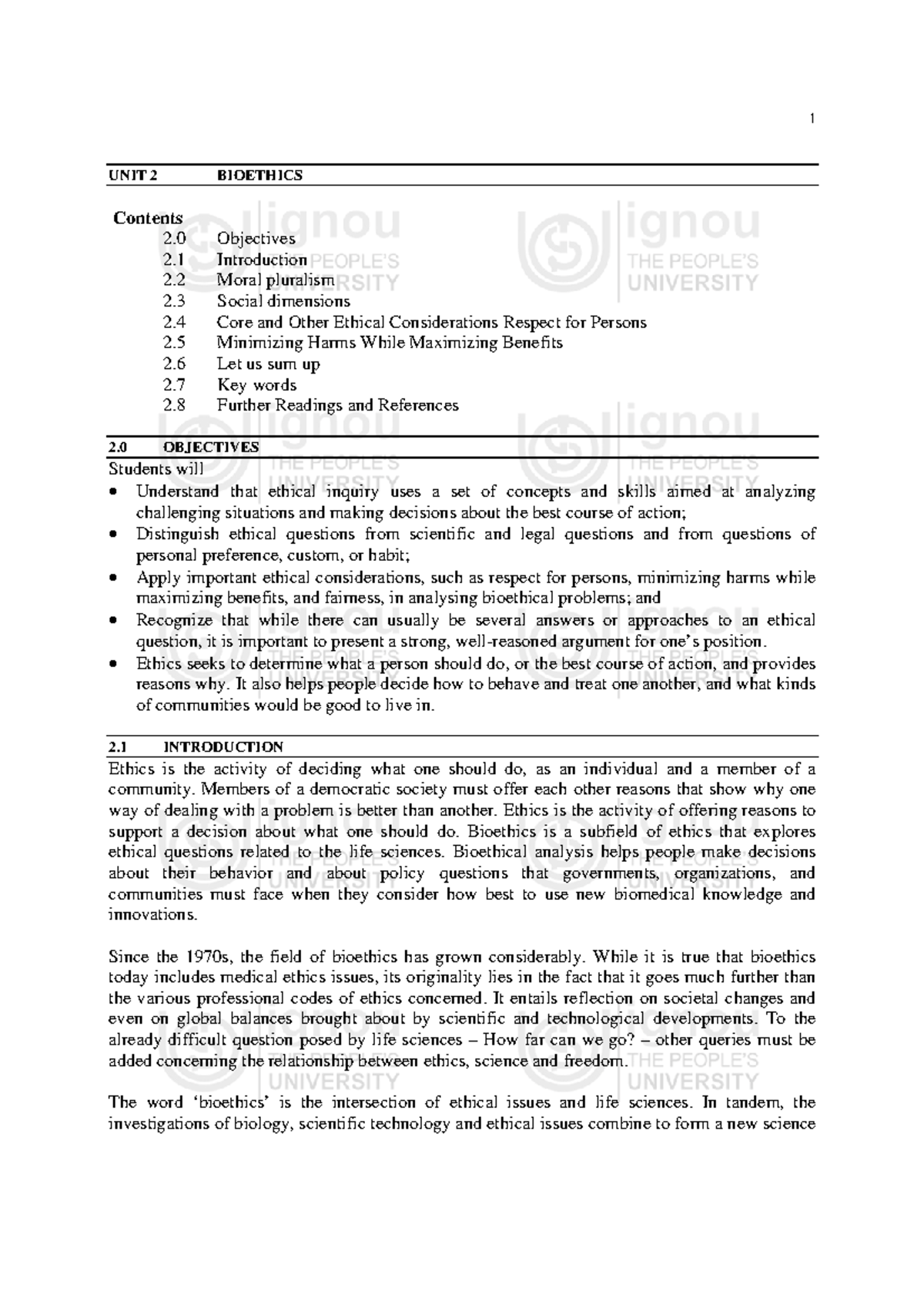 Bioethics introduction - UNIT 2 BIOETHICS Contents 2 Objectives 2 Introduction 2 Moral pluralism ...