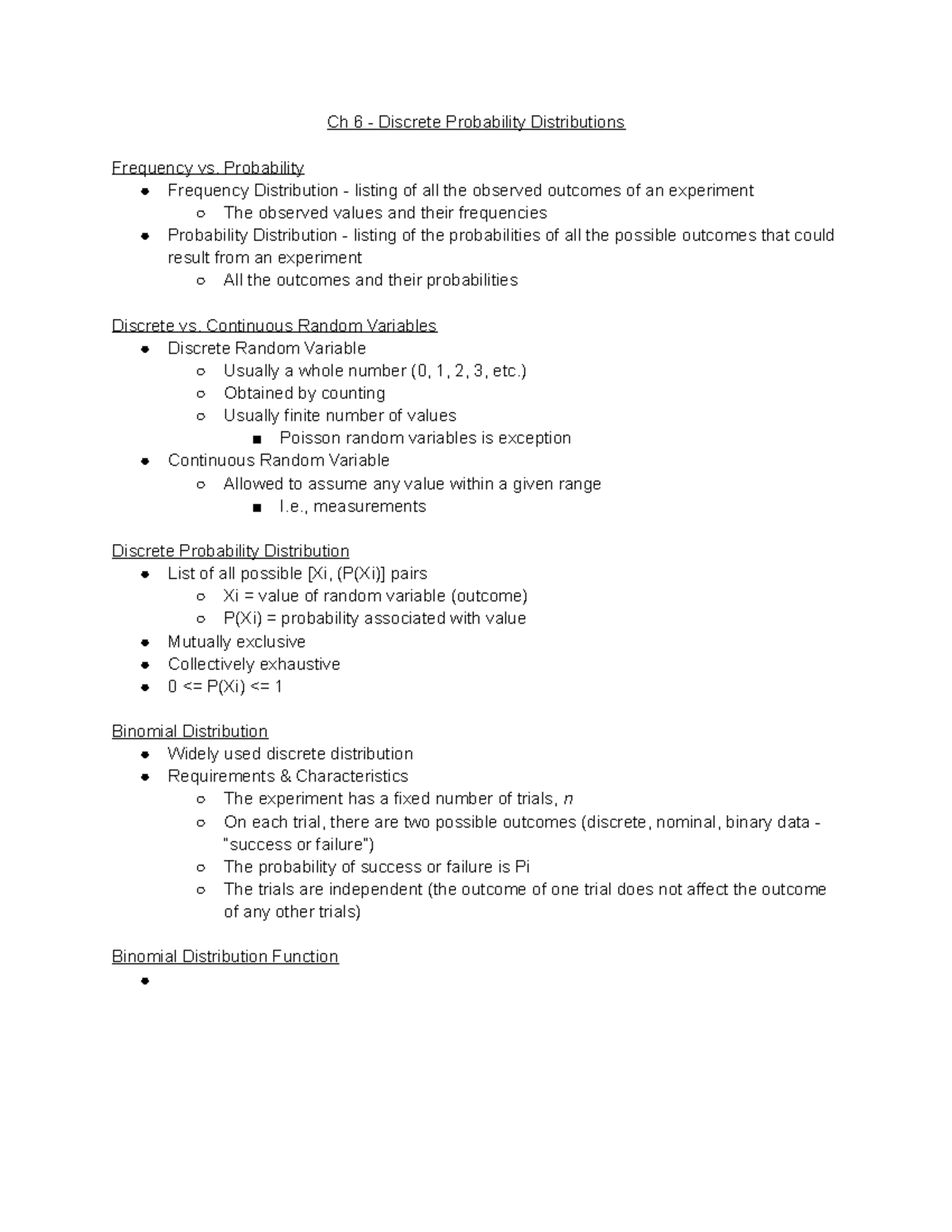 Chapter 6 - Ch 6 - Discrete Probability Distributions Frequency vs ...