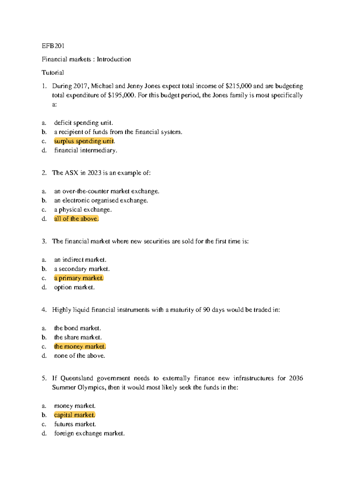 Tutorial 1 - Introduction - EFB Financial markets : Introduction ...