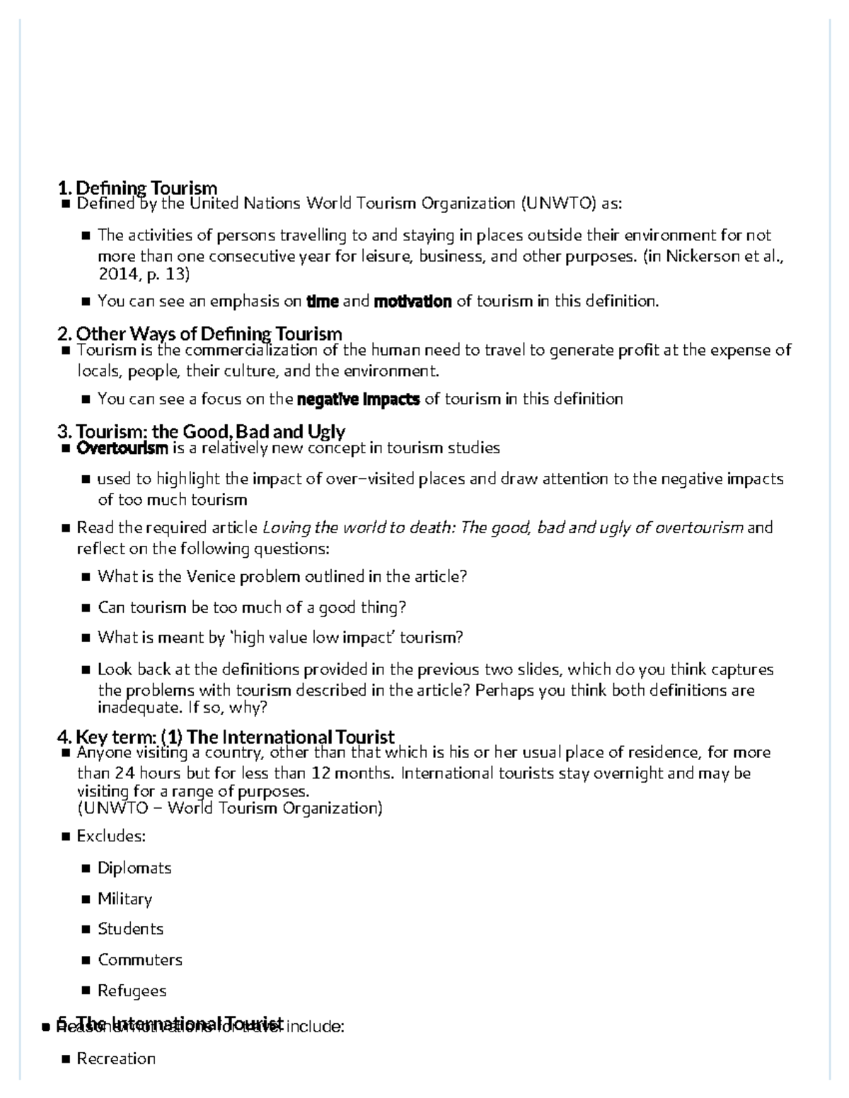 M1-Understanding Tourism Key Definitions and Terms (Slides) - / 1 ...