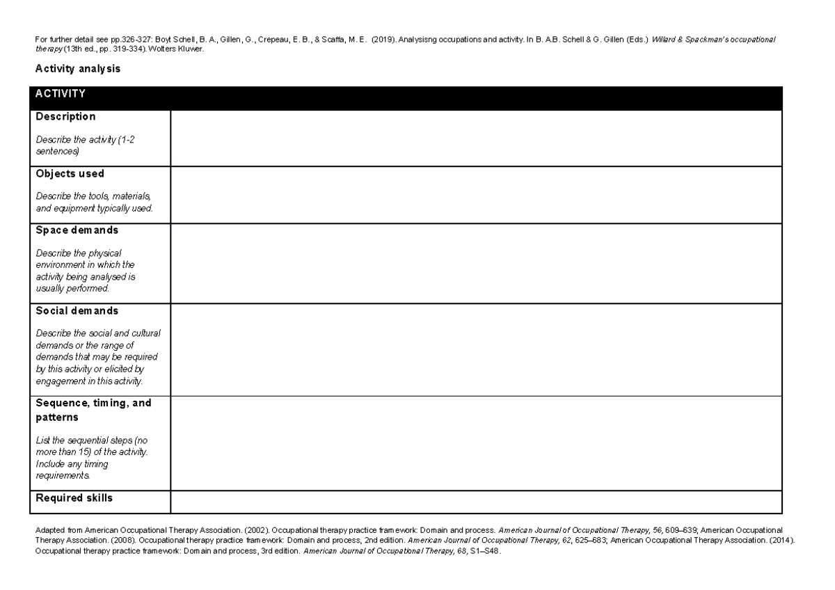 Activity Analysis Template(1) - For further detail see pp-327: Boyt ...