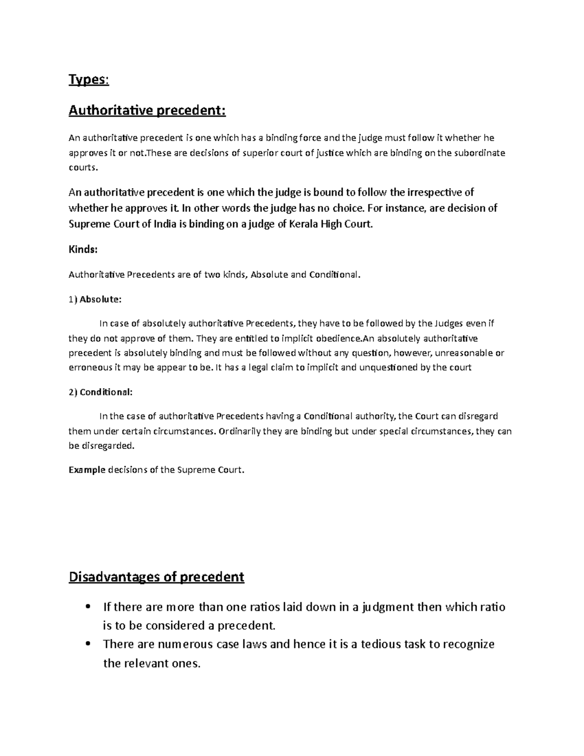 Remaining Material - useful - Types : Authoritative precedent: An ...