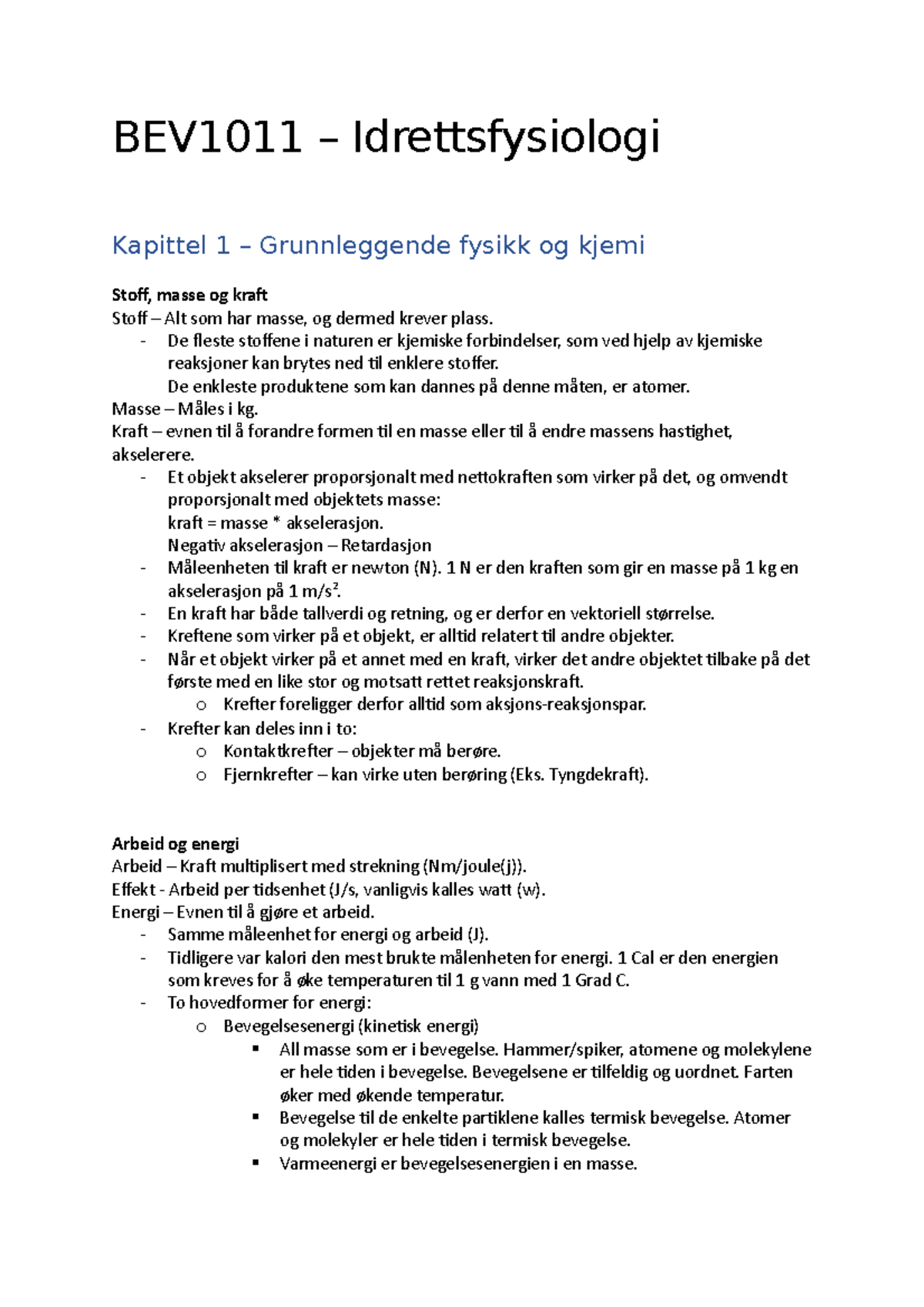 BEV1011 - Grunnleggende fysikk og kjemi - BEV1011 - NTNU - Studocu