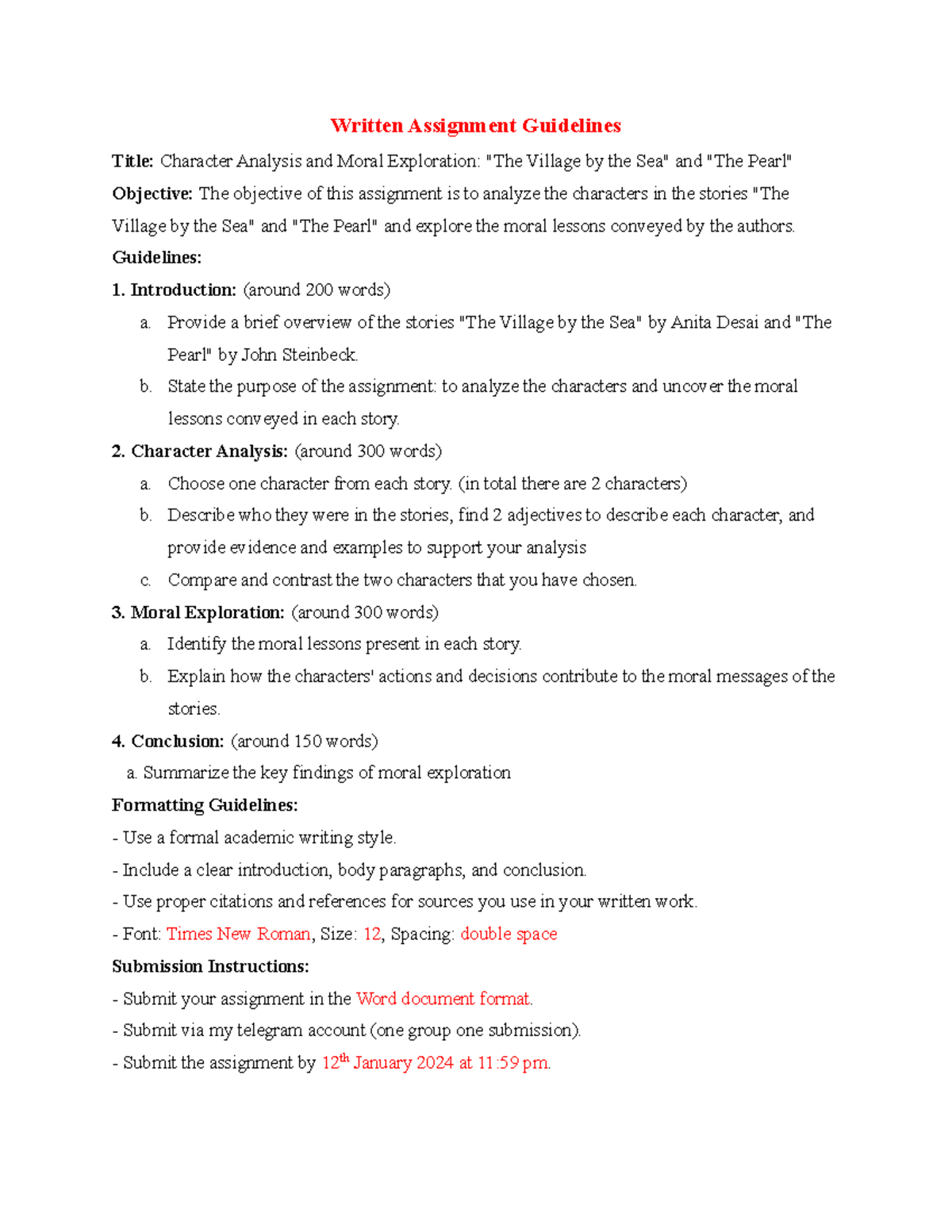 Written Assignment Guidelines - Written Assignment Guidelines Title ...