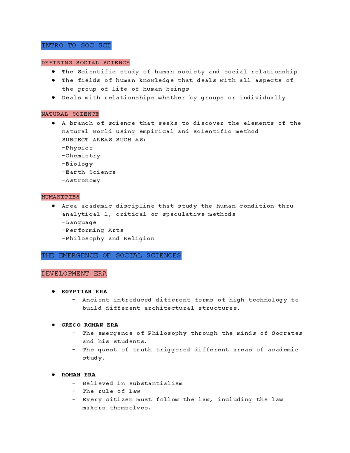 SOC-SCI - INTRO TO SOC SCI DEFINING SOCIAL SCIENCE The Scientific study of human society and ...