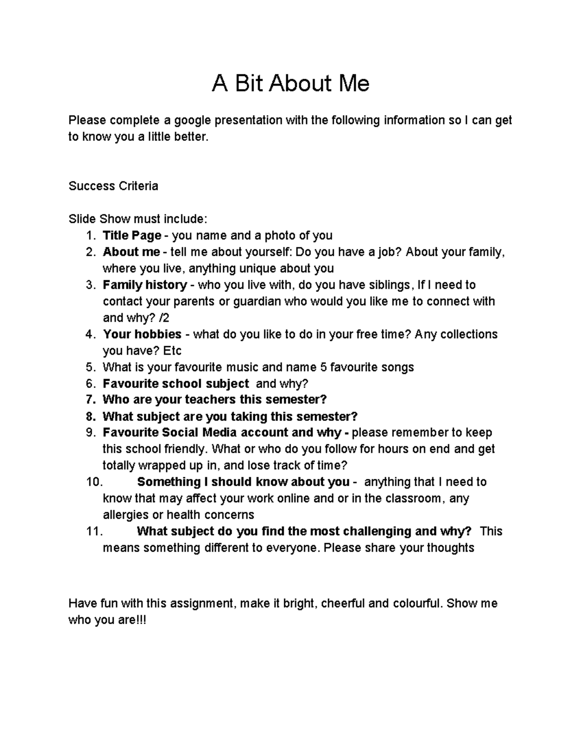 Ethan Gebrie - Copy of A Bit About Me Assignment Barbara - A Bit About ...