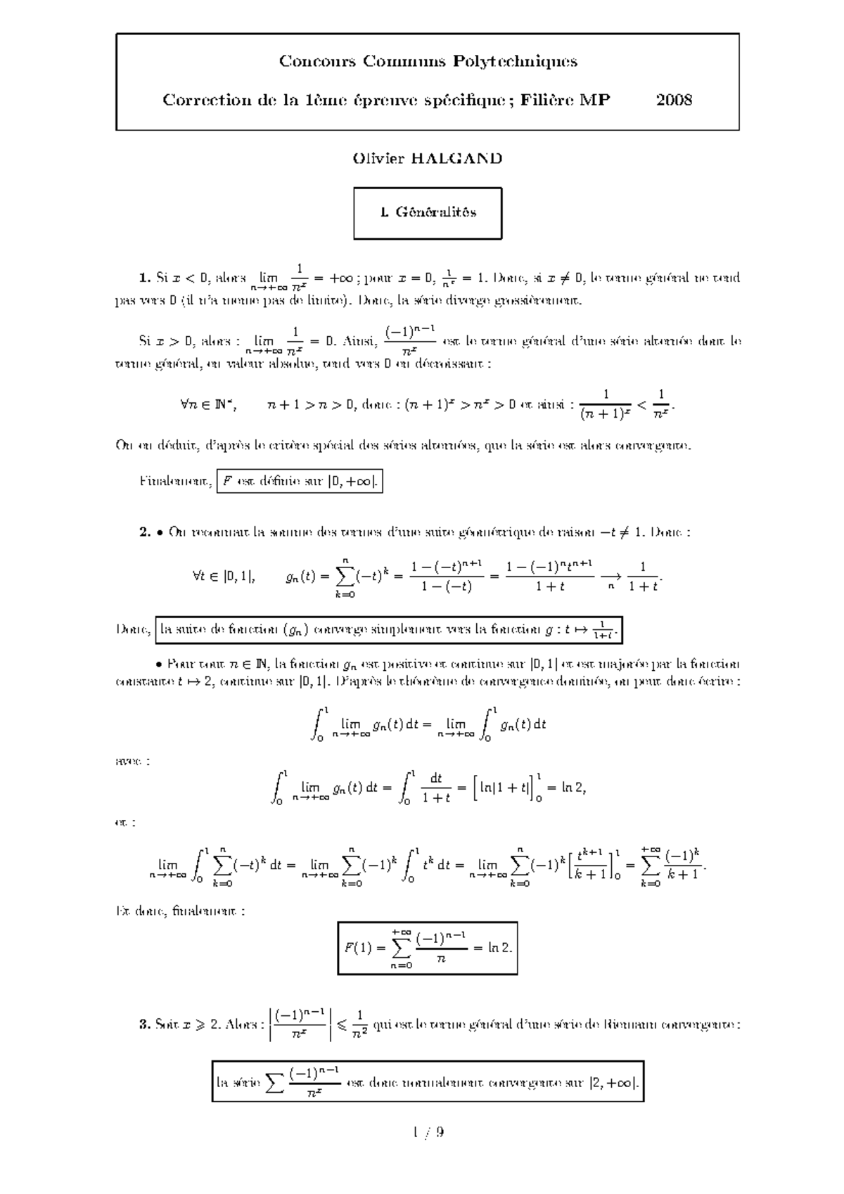 Maths CCP MP 2008 M1 (Corrigé 5) - Con ours Communs Polyte hniques ...