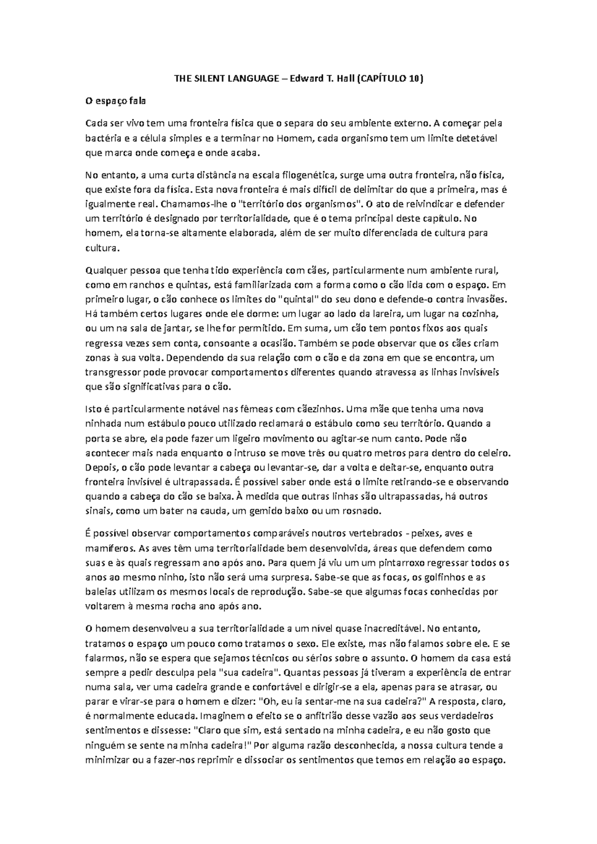 THE Silent Language - THE SILENT LANGUAGE – Edward T. Hall (CAPÍTULO 10 ...