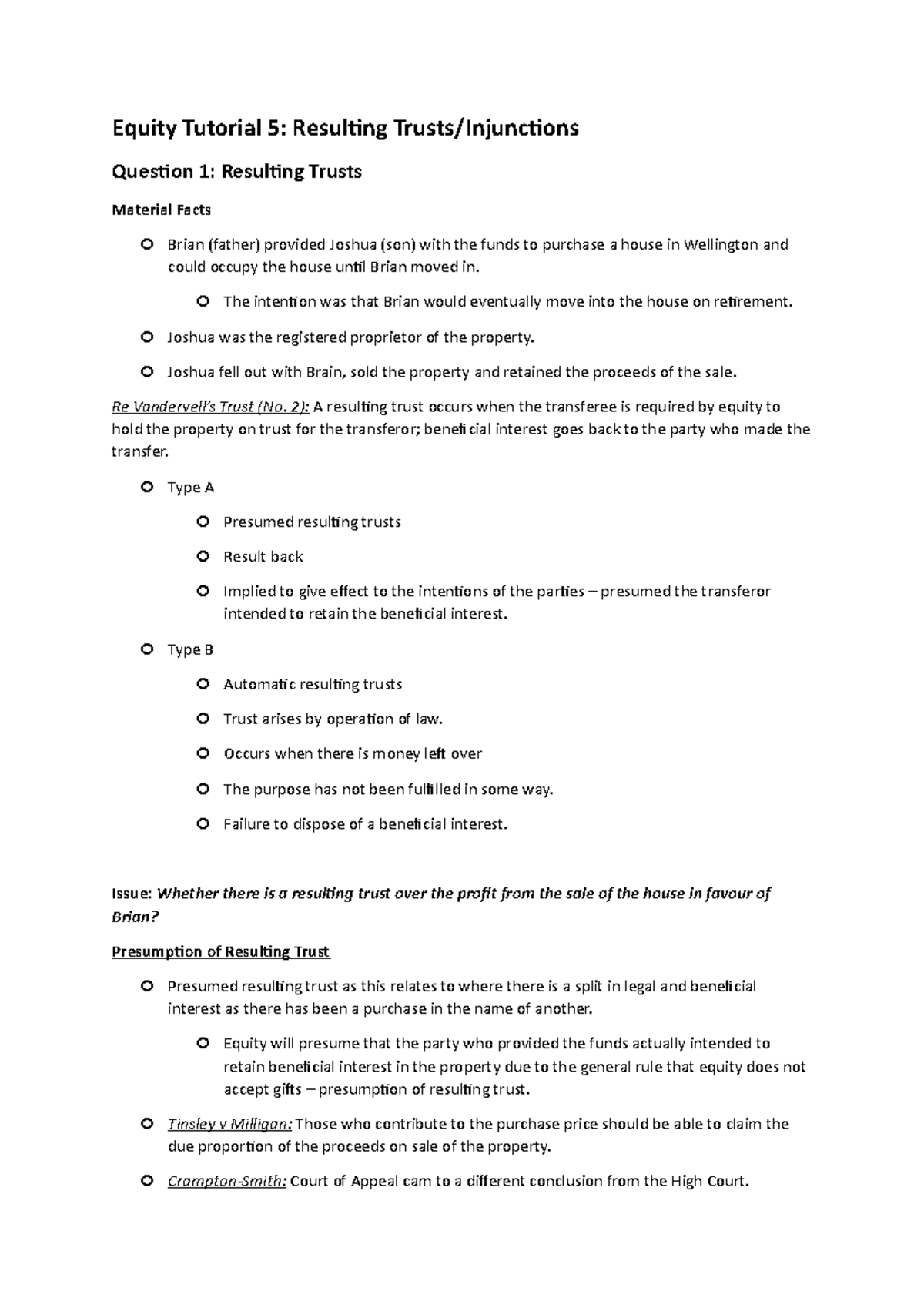 Equity Tutorial 5 - The intention was that Brian would eventually move into the house on - Studocu