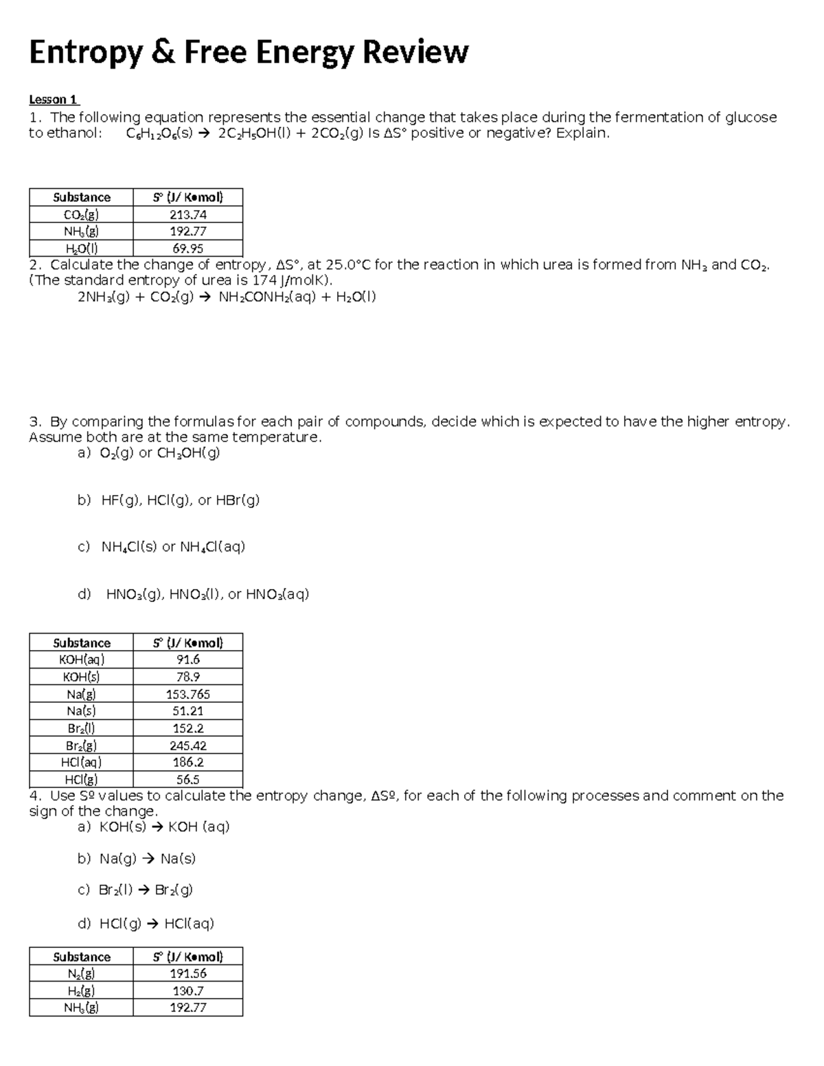 Entropy+&+Free+Energy++Review - Entropy & Free Energy Review Lesson 1 ...
