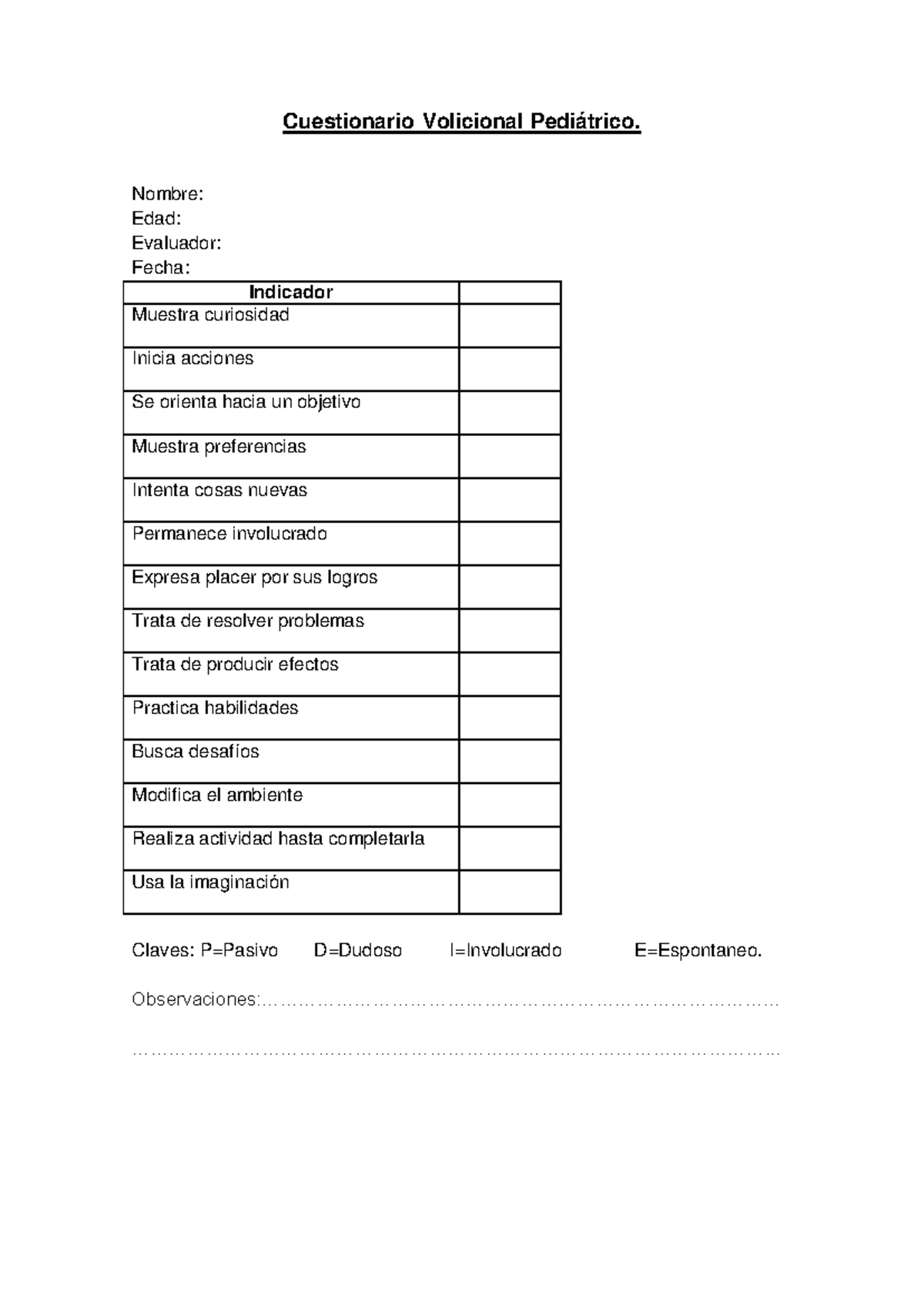 cuestionario volicional pediatrico - Cuestionario Volicional Pediátrico ...