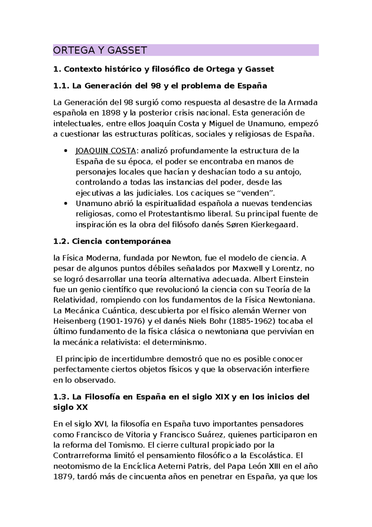 Ortega Y Gasset - ORTEGA Y GASSET Contexto histórico y filosófico de Ortega y Gasset La ...