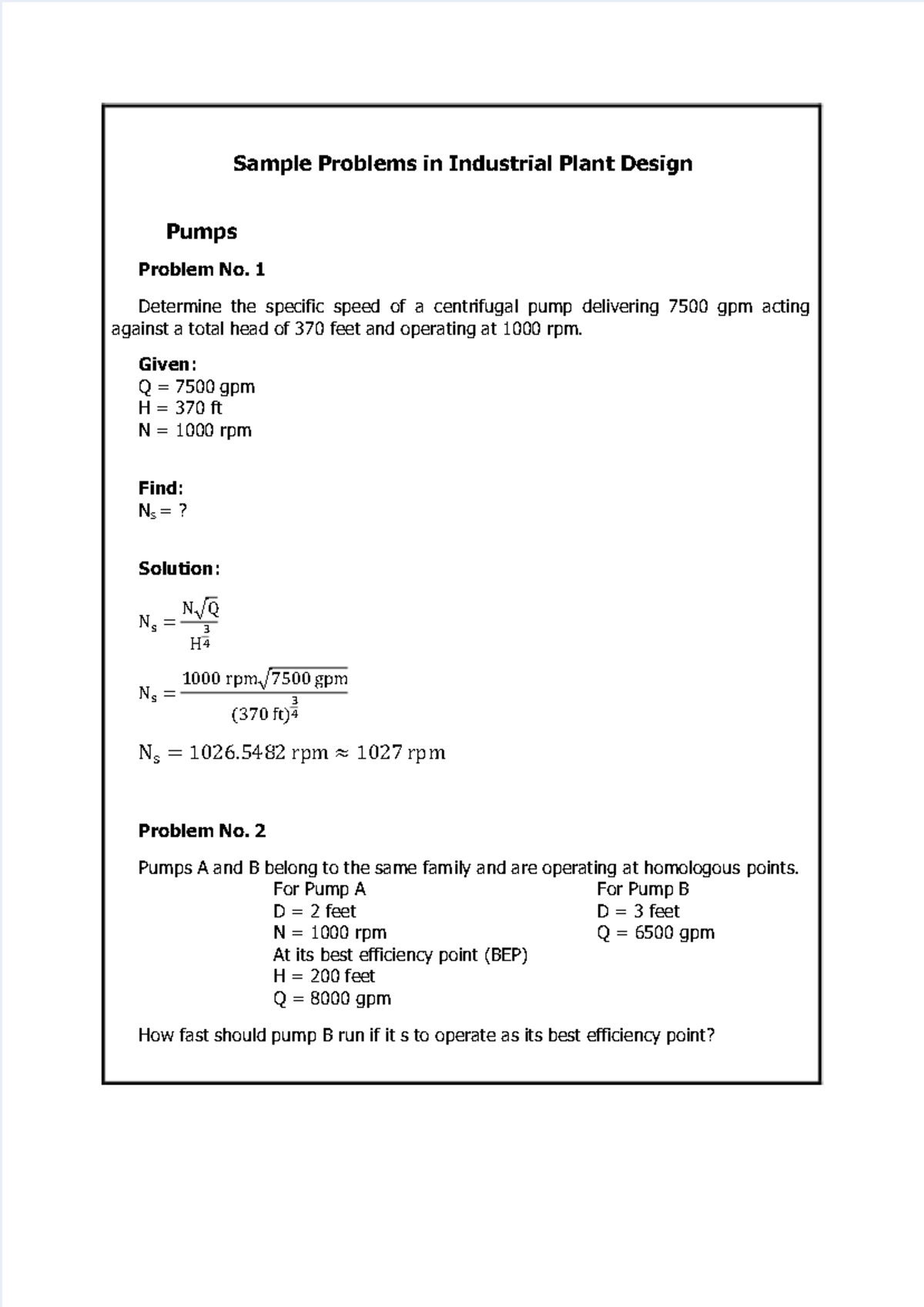 Pdfslide - Sample Problems in Industrial Plant Design Pumps - ####### Sample Problems in ...