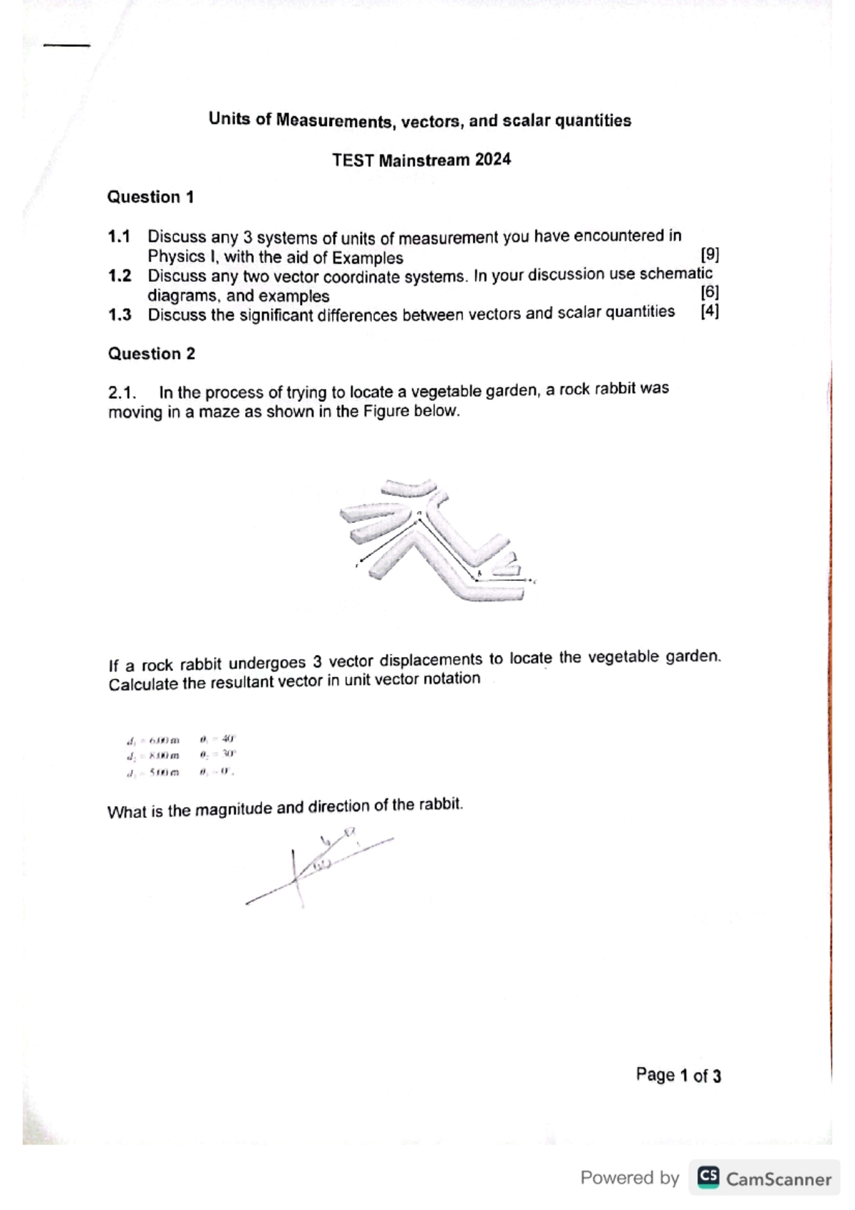 Units of measurement, vectors, and scalar quantities TEST 1 19-03-2024 ...