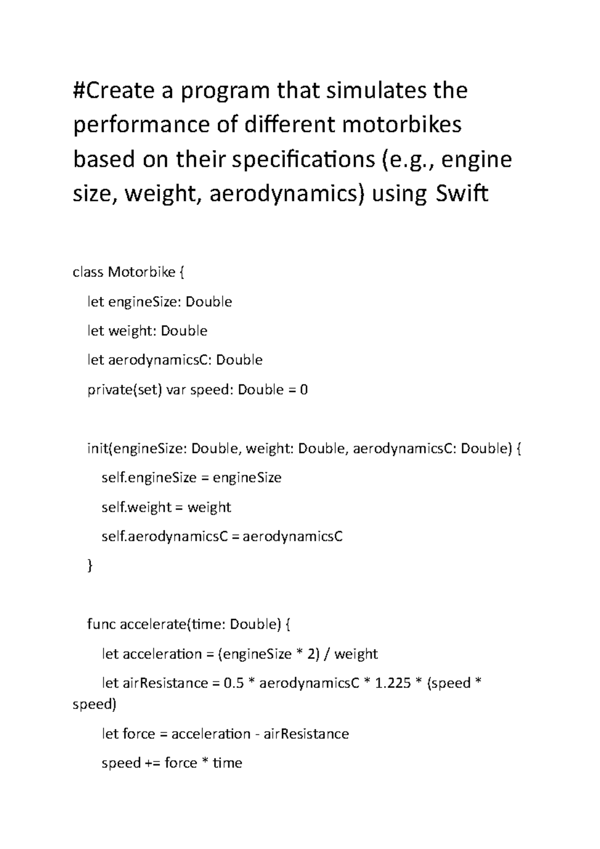 Motorbikes based on their specifications-swift - #Create a program that ...