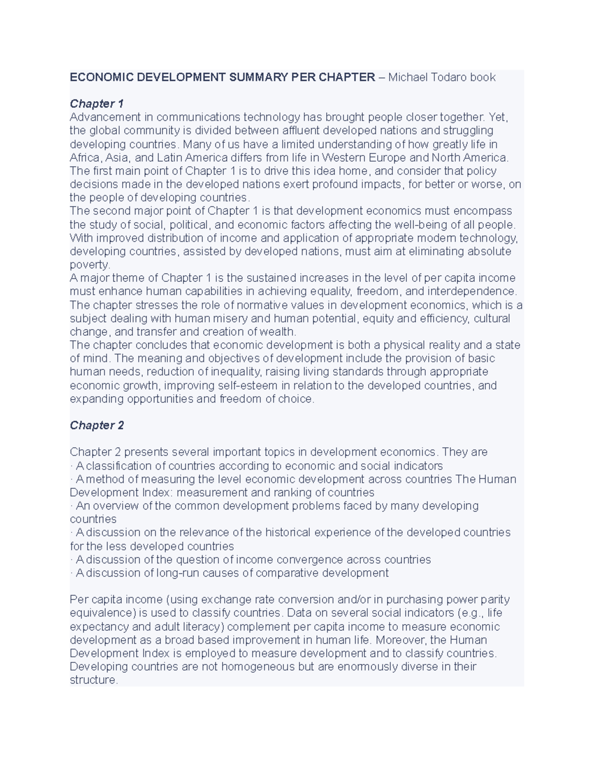 Economic Development Summary PER Chapter - ECONOMIC DEVELOPMENT SUMMARY PER CHAPTER – Michael ...