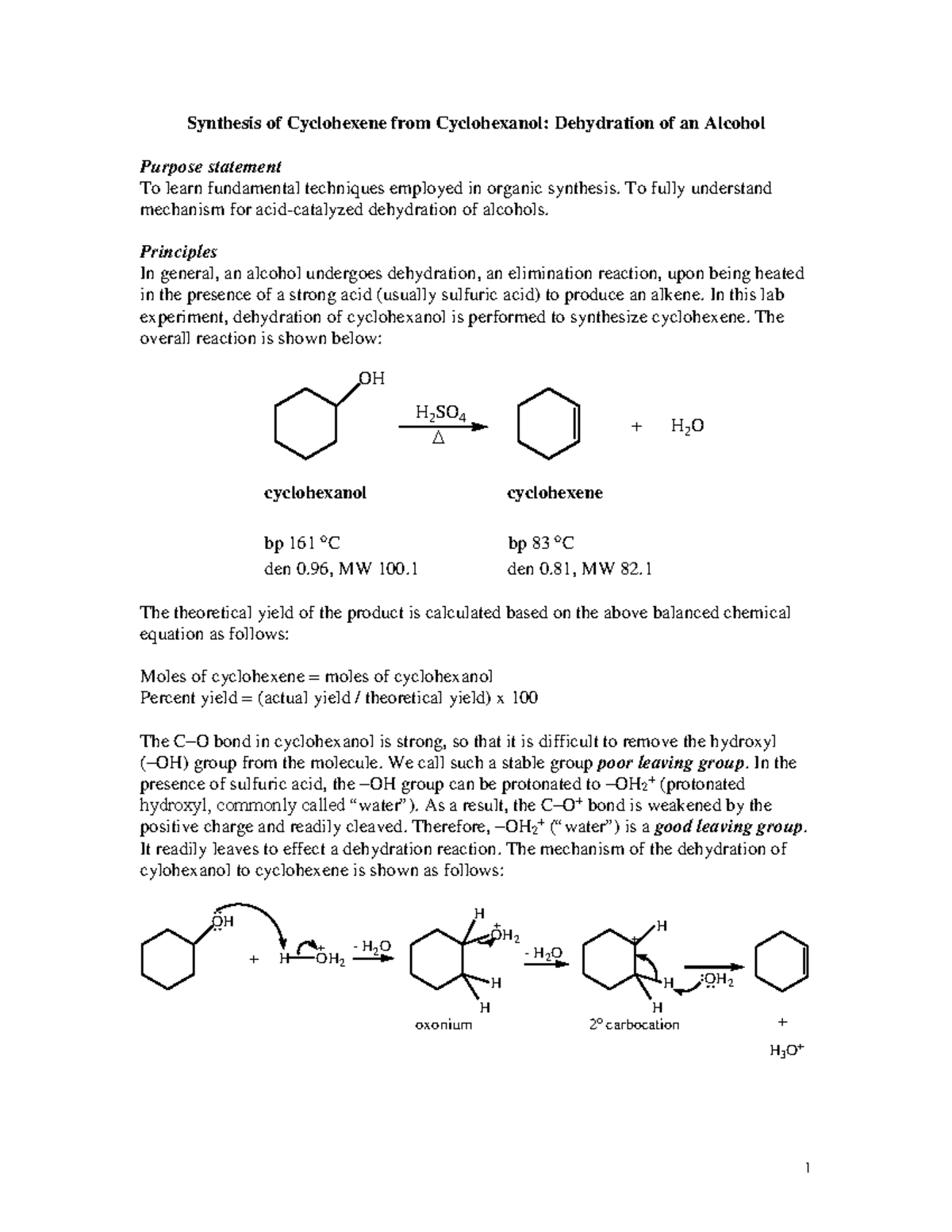Cyclohexene from Cyclohexanol - To fully understand mechanism for acid ...
